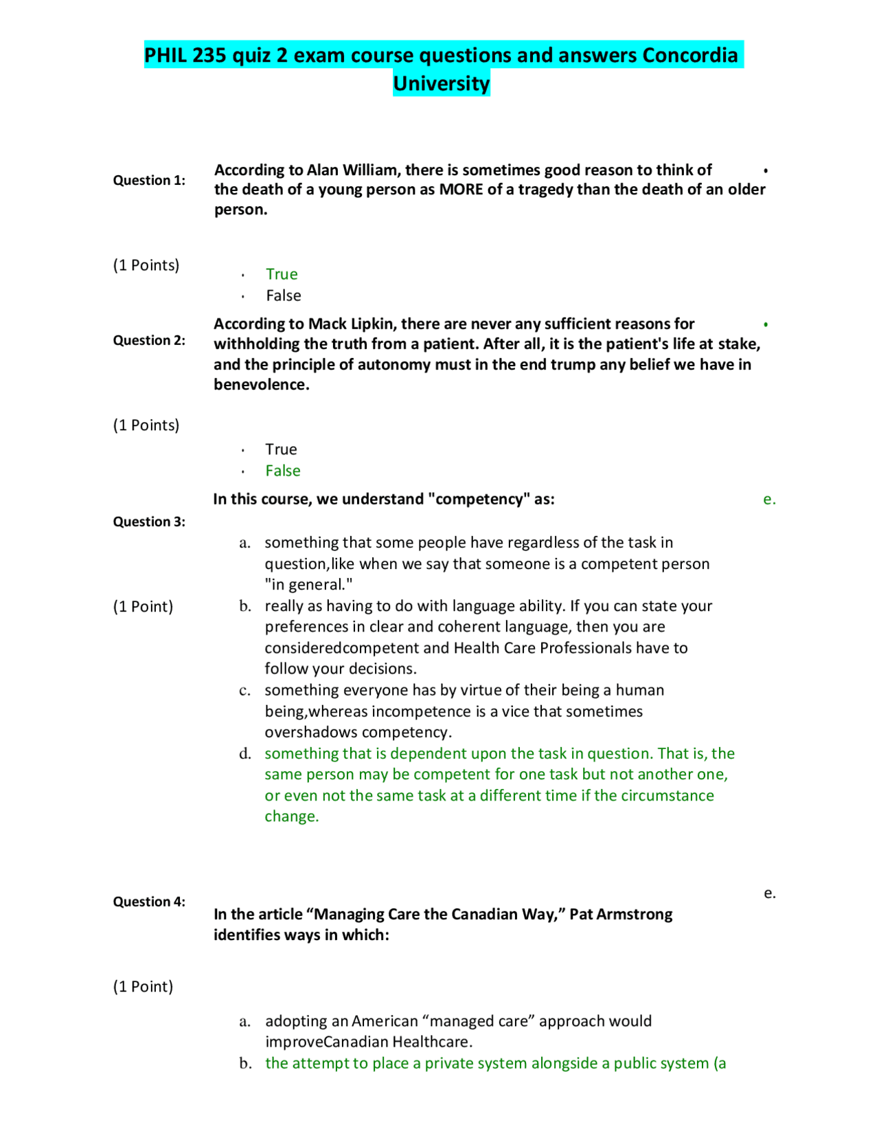 PHIL 235 Quiz 2 Exam Course Questions and Answers | Exams Philosophy | Docsity