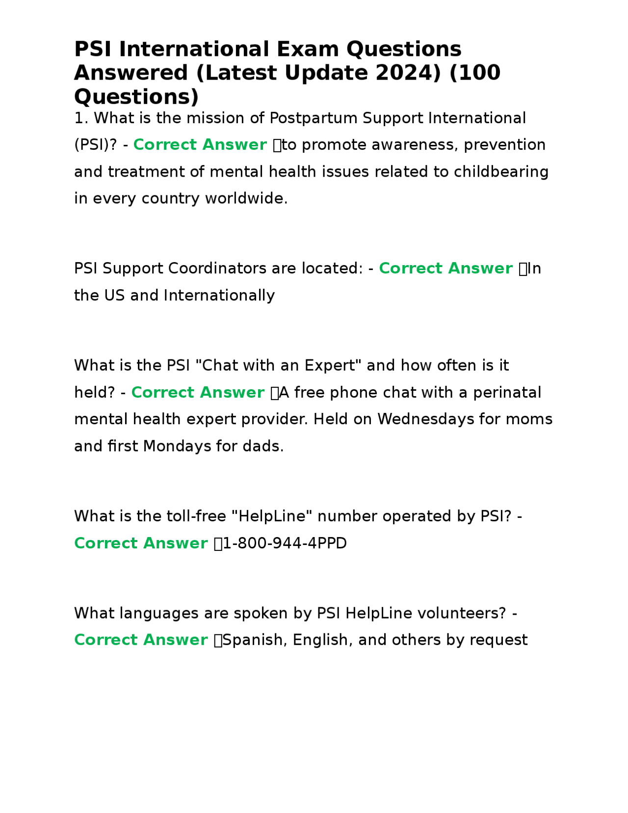 PSI International Exam Questions Answered (Latest Update 2024) (100 ...