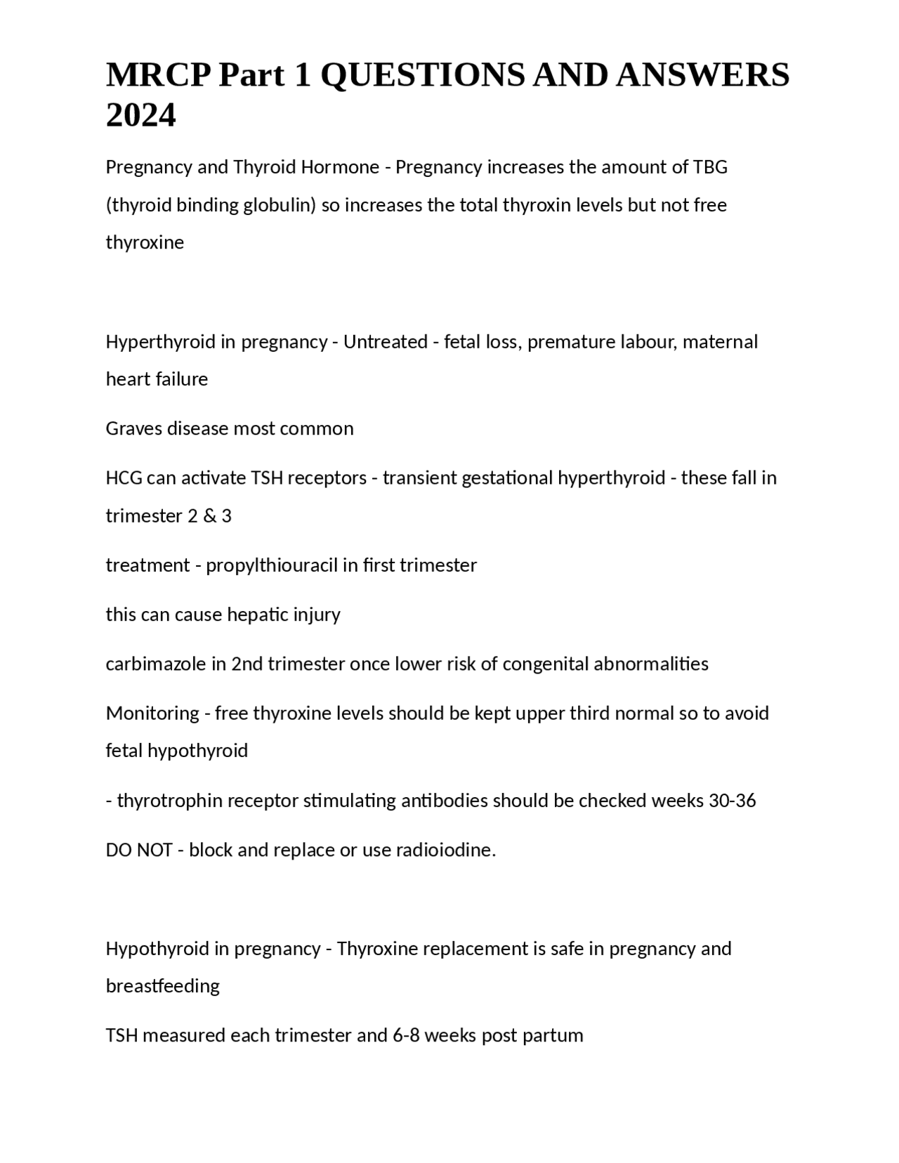 MRCP Part 1 QUESTIONS AND ANSWERS 2024 | Exams Nursing | Docsity