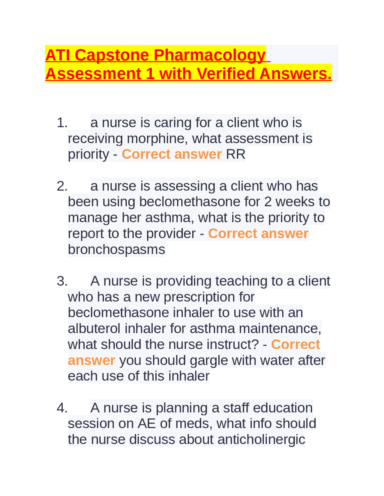 ATI Capstone Pharmacology Assessment 1 with Verified Answers. | Exams ...