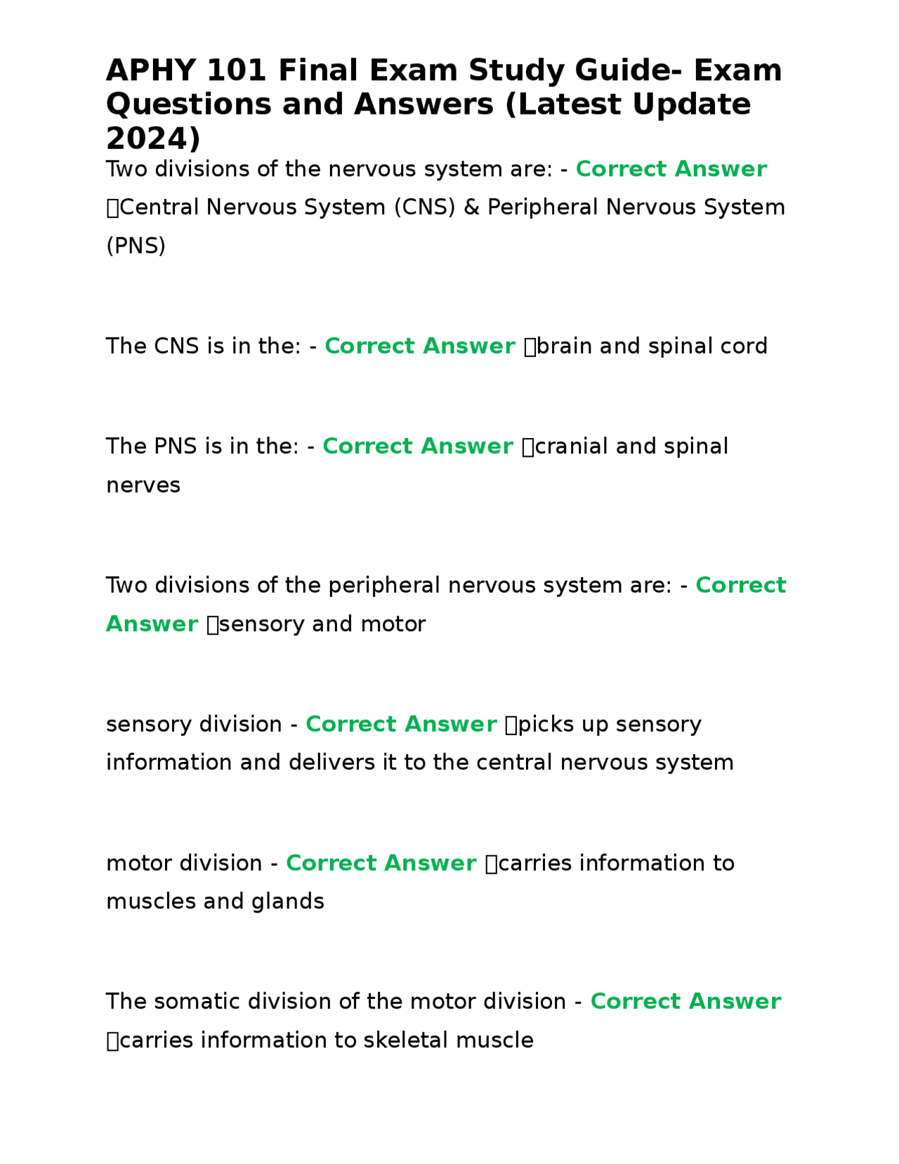 APHY 101 Final Exam Study Guide- Exam Questions and Answers (Latest ...