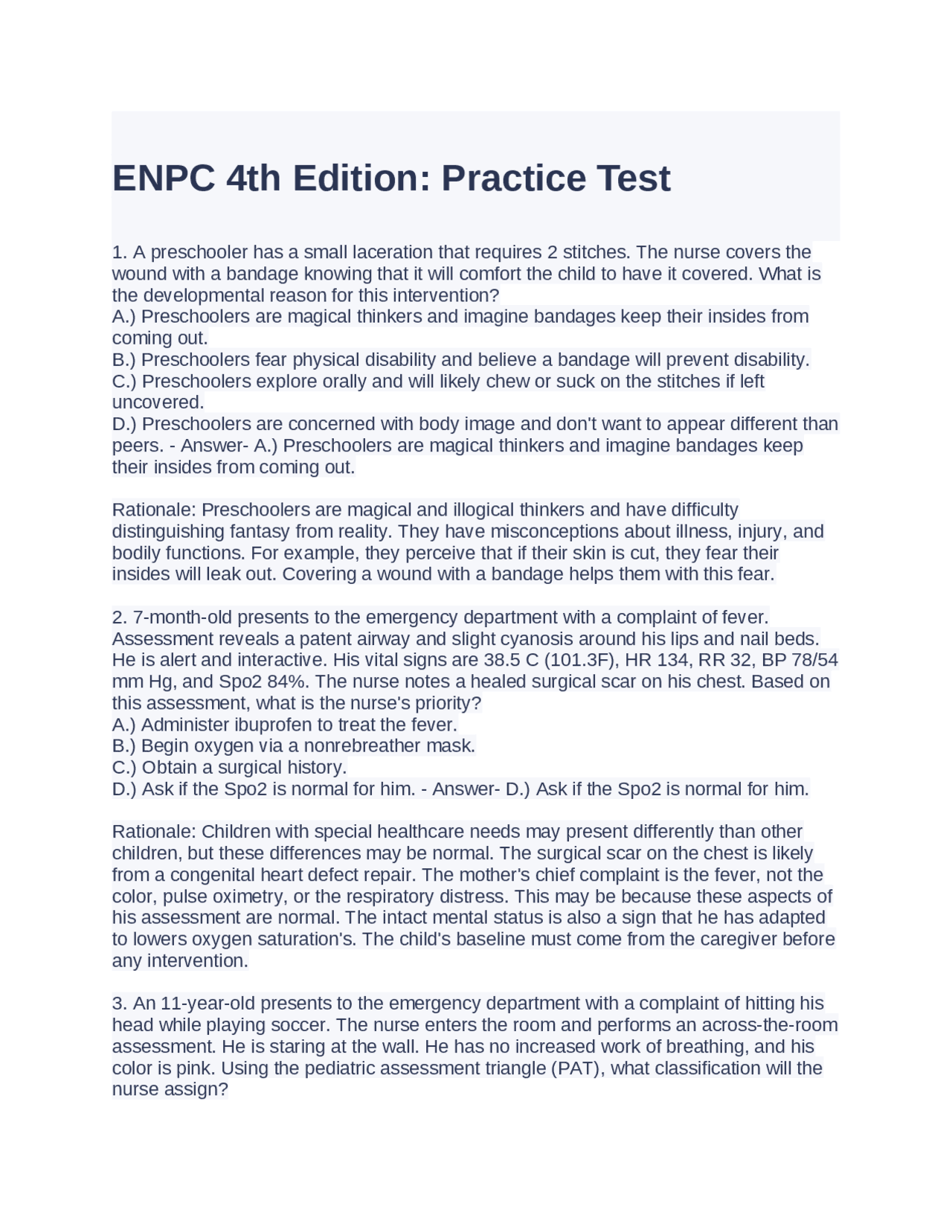 ENPC 4th Edition Practice Test 1000% solved | Exams Advanced Education ...