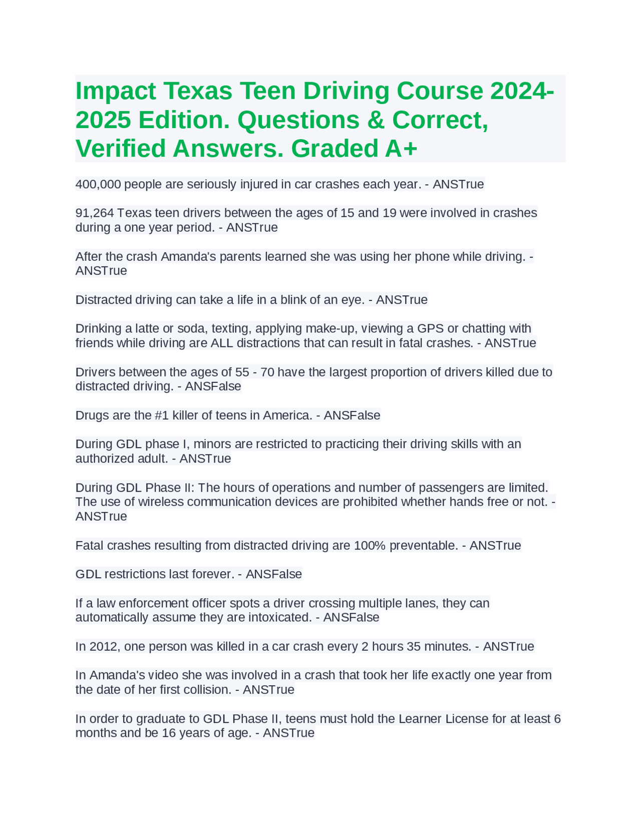 Impact Texas Teen Driving Course 2024-2025 Edition | Exams ...