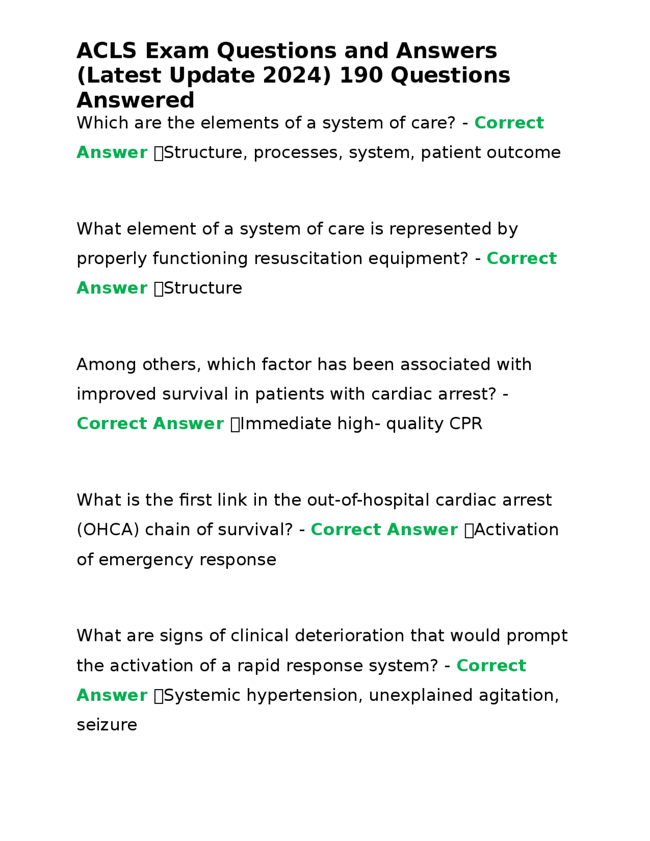 ACLS Exam Questions and Answers (Latest Update 2024) | Exams Nursing ...