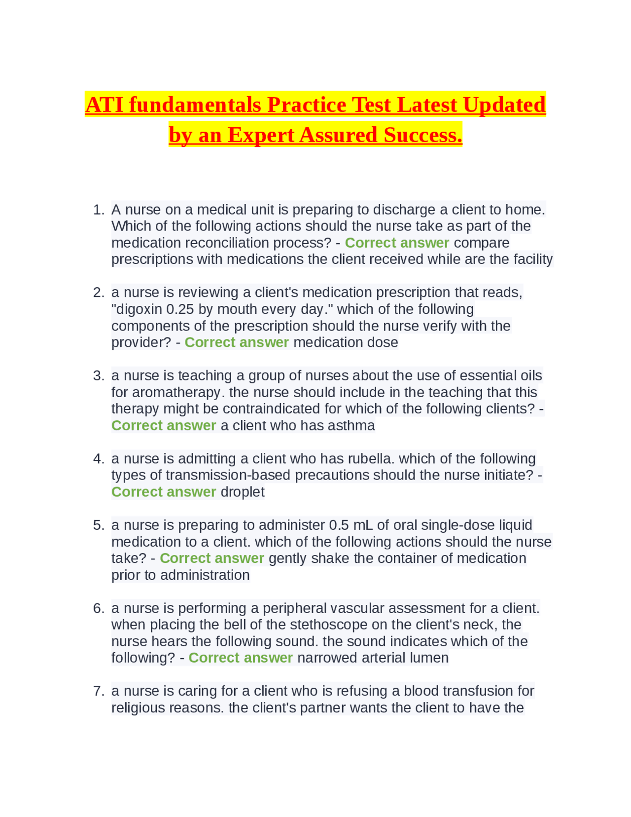 ATI fundamentals Practice Test Latest Updated by an Expert Assured ...