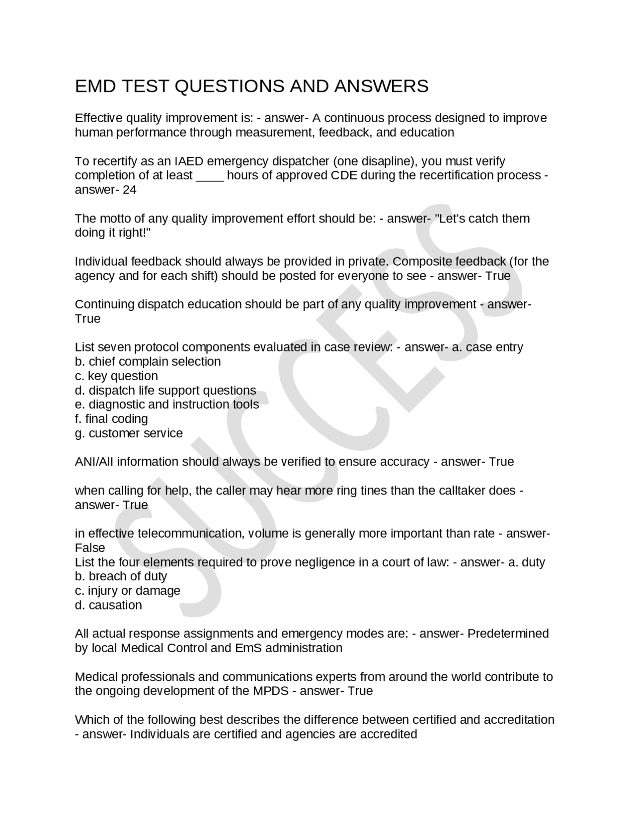 Emergency Medical Dispatch (EMD) Test Questions and Answers | Exams ...