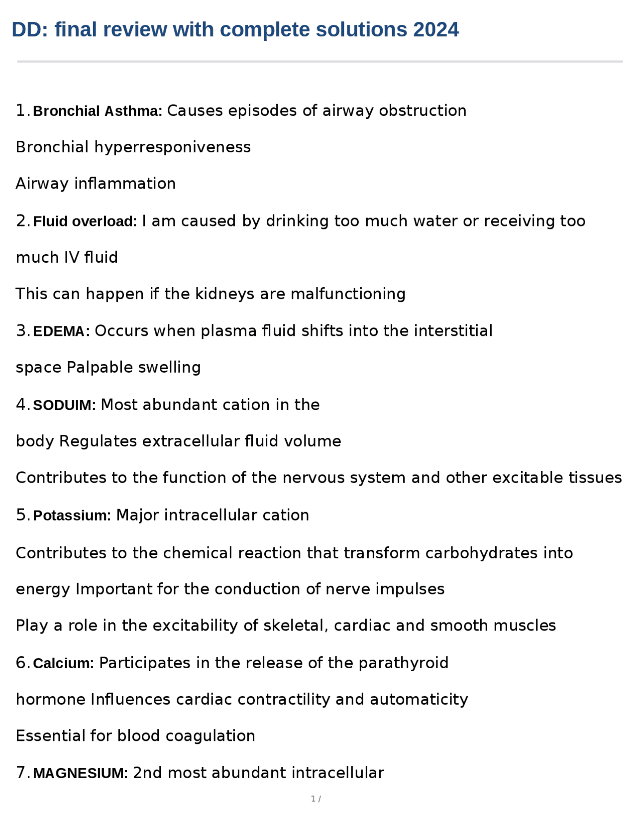 DD: final review with complete solutions 2024 | Exams Nursing | Docsity