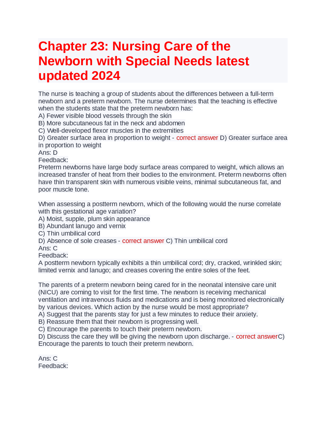 Chapter 23: Nursing Care of the Newborn with Special Needs | Exams ...