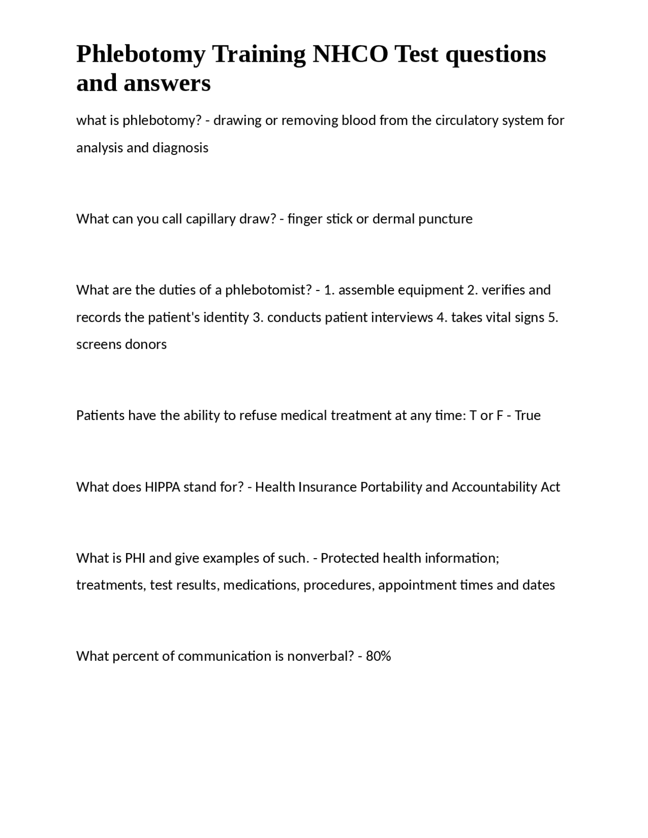 Phlebotomy Training NHCO Test Questions and Answers | Exams Nursing ...