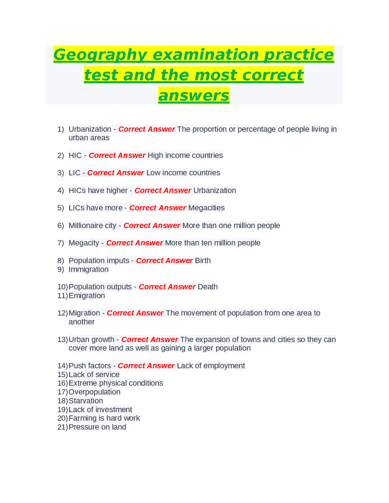 Geography examination practice test and the most correct answers ...