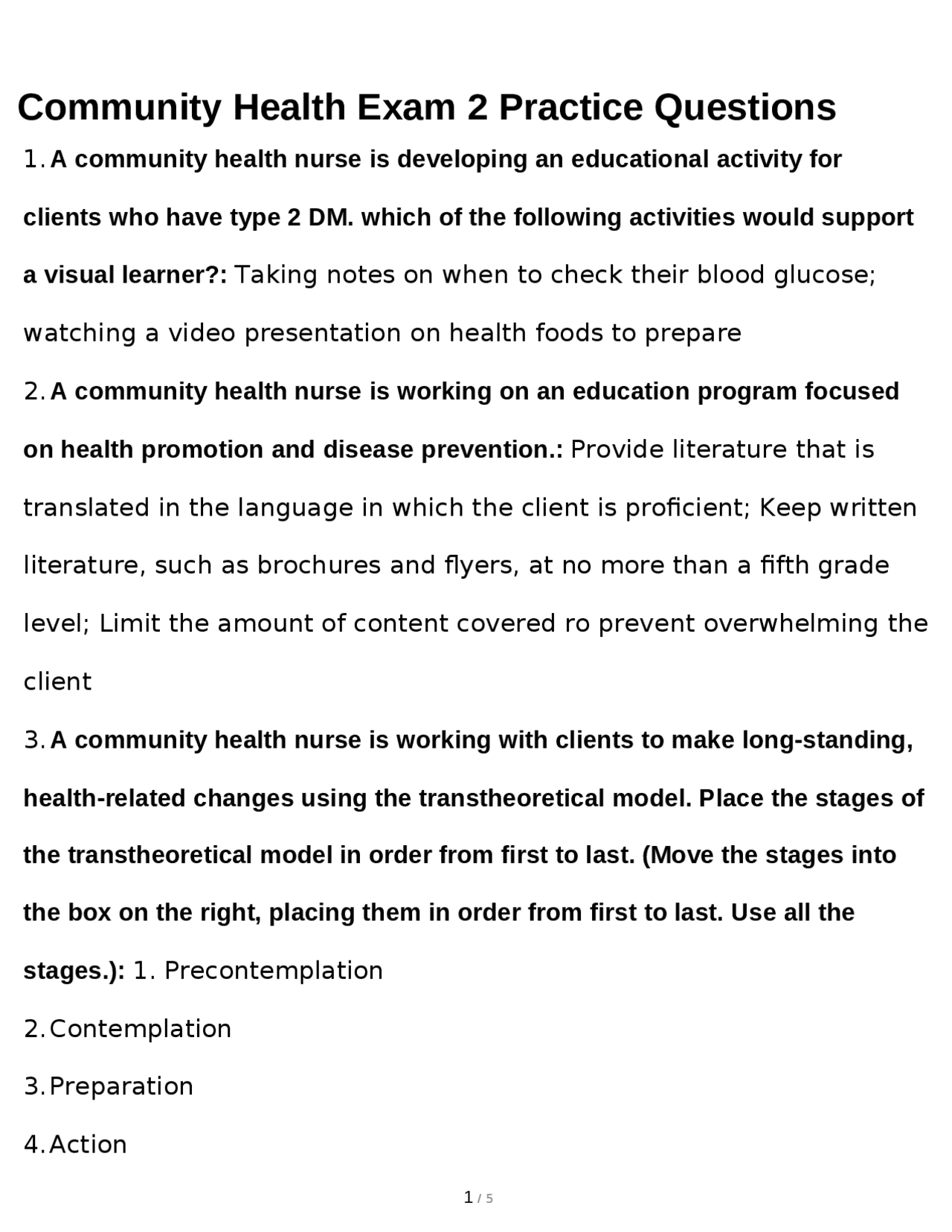 Community Health Exam 2 Practice Questions | Exams Community Health ...
