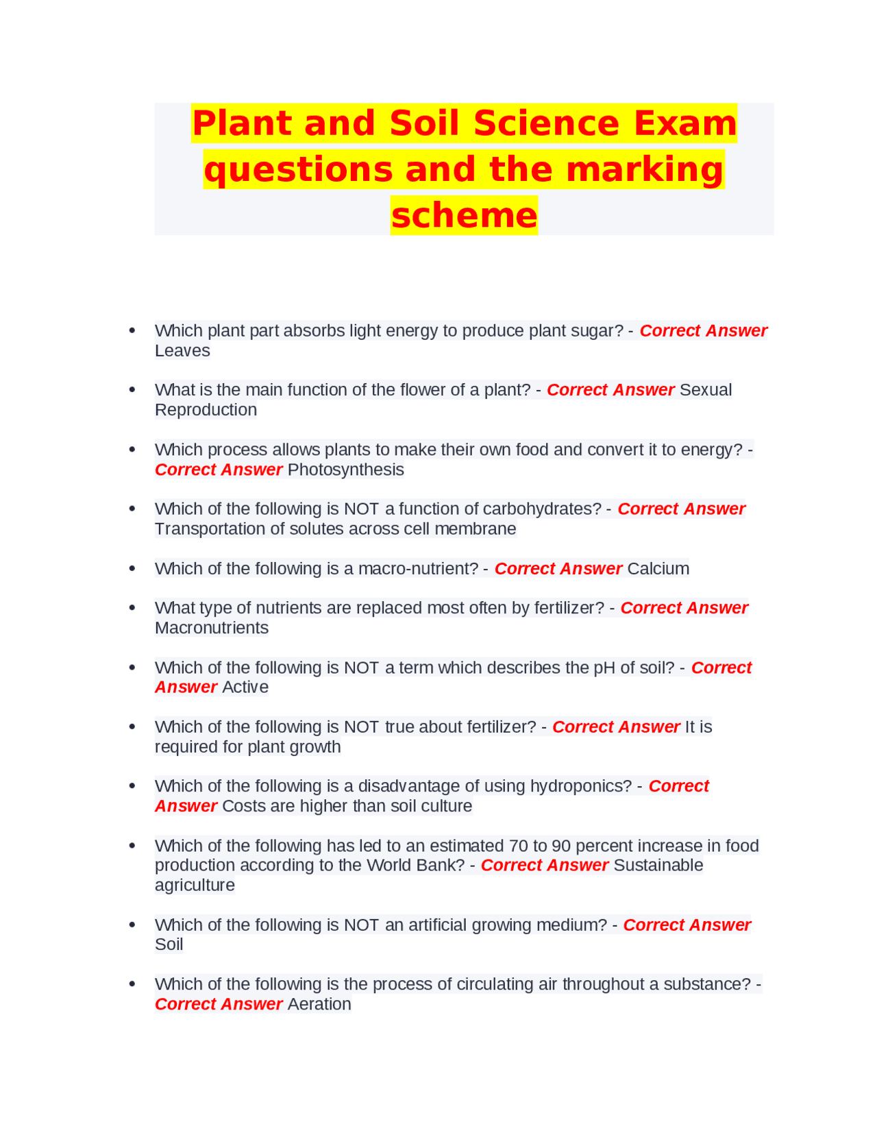 Plant and Soil Science Exam Questions and Marking Scheme | Exams ...