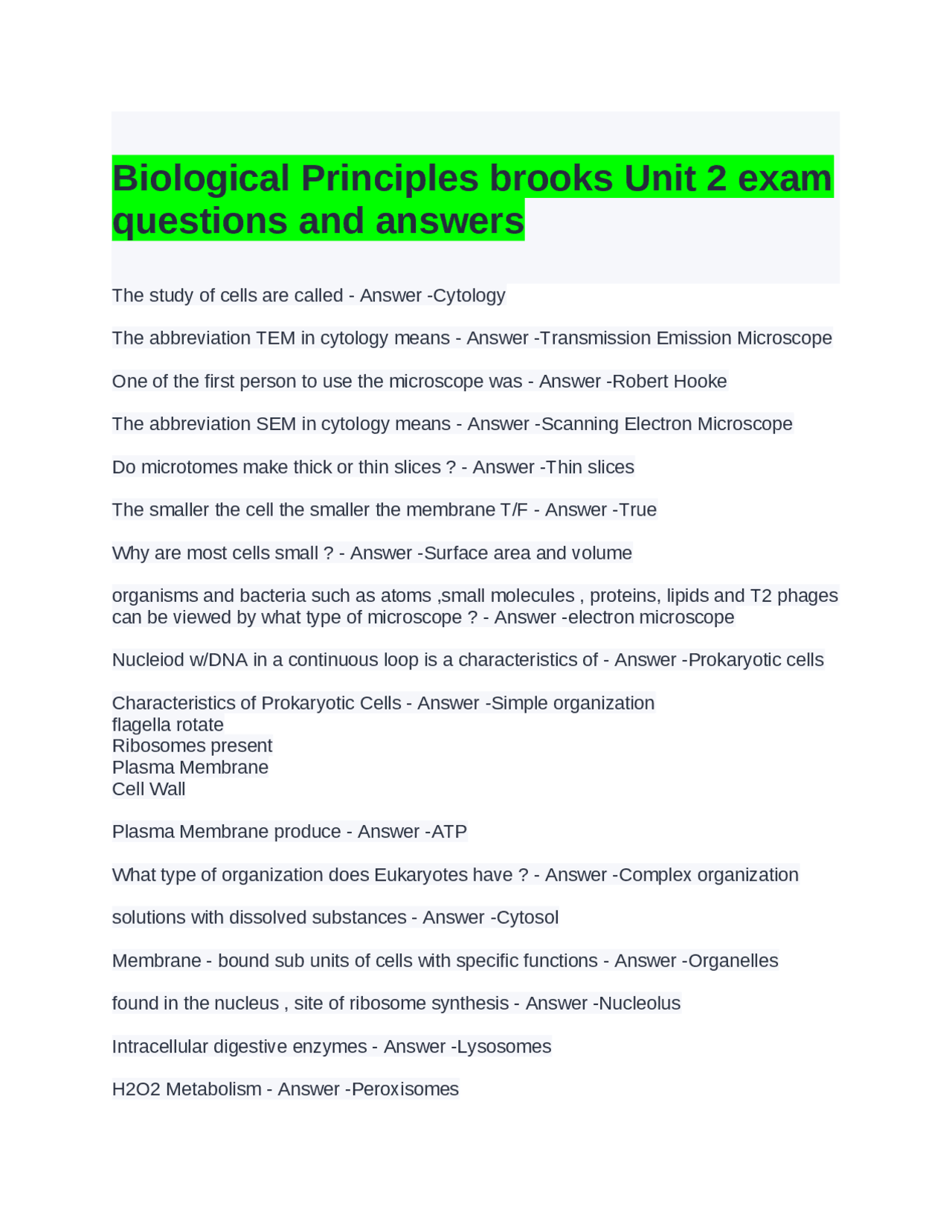 Biological Principles: Cells and Cell Structures | Exams Nursing | Docsity