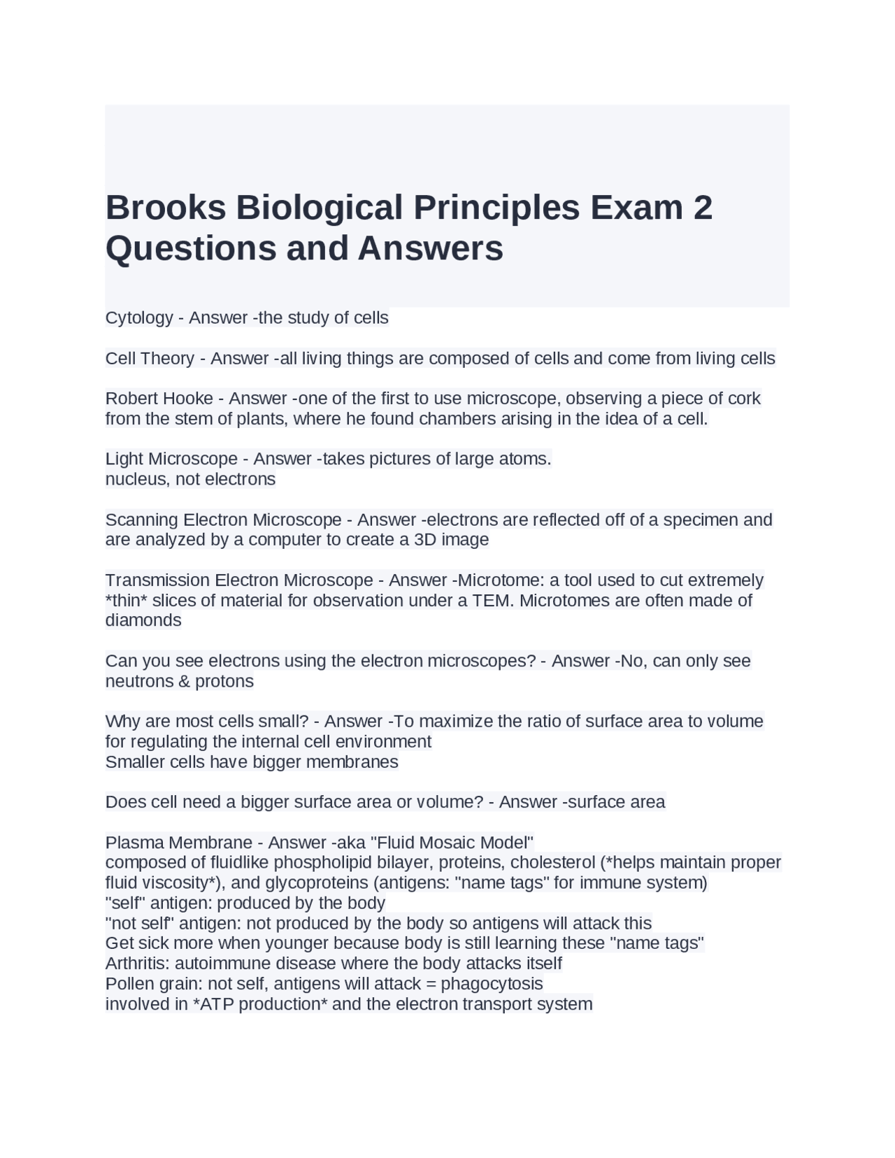 Brooks Biological Principles Exam 2 Questions and Answers | Exams ...