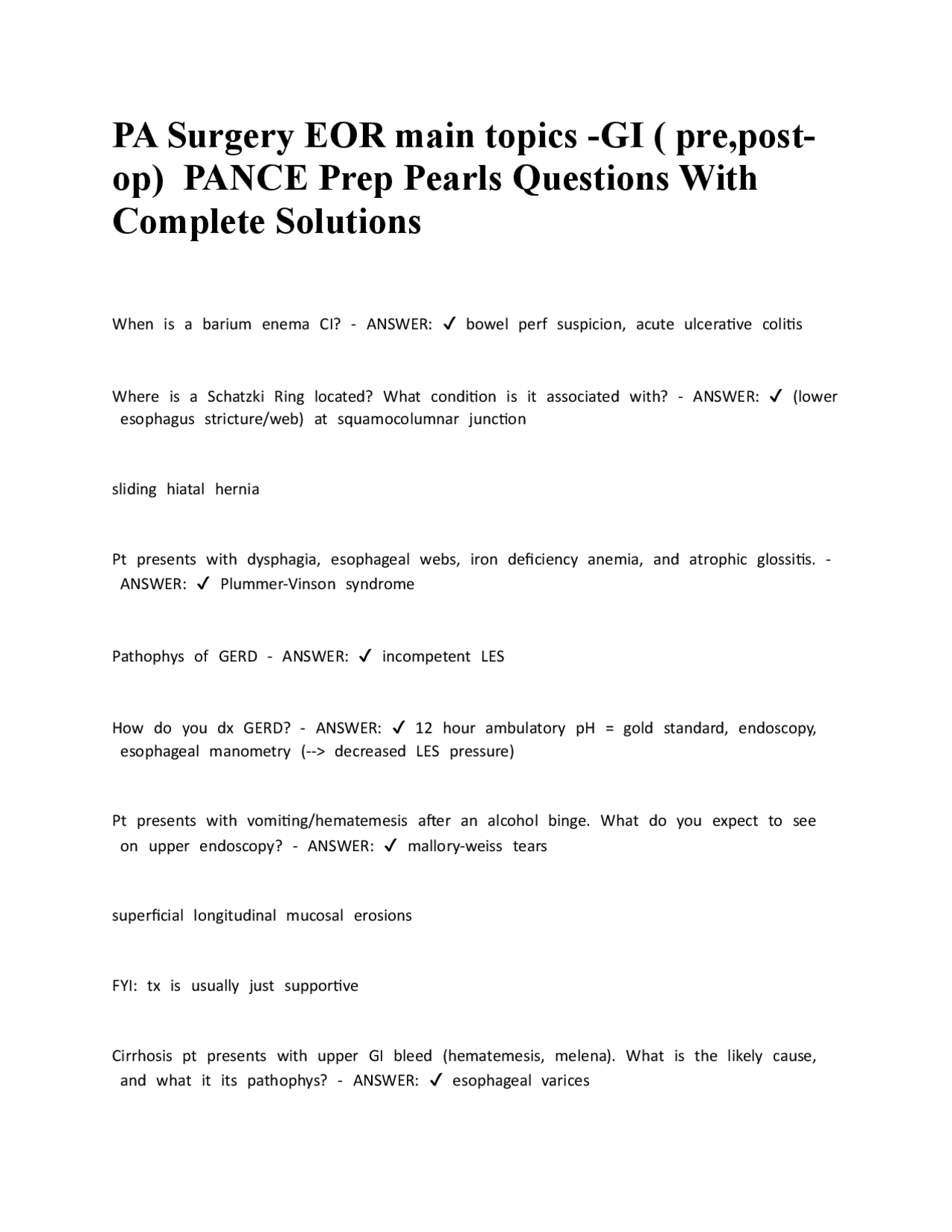 PA Surgery EOR main topics -GI ( pre,post-op) PANCE Prep Pearls ...