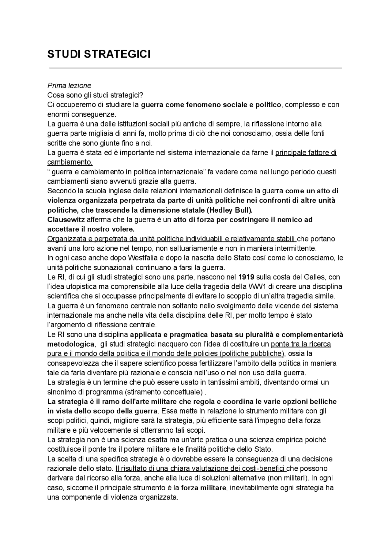 Lezioni complete studi strategici | Dispense di Cultural Studies | Docsity