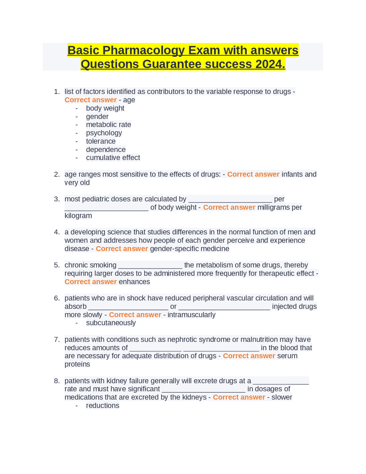 Basic Pharmacology Exam with answers Questions Guarantee success 2024 ...