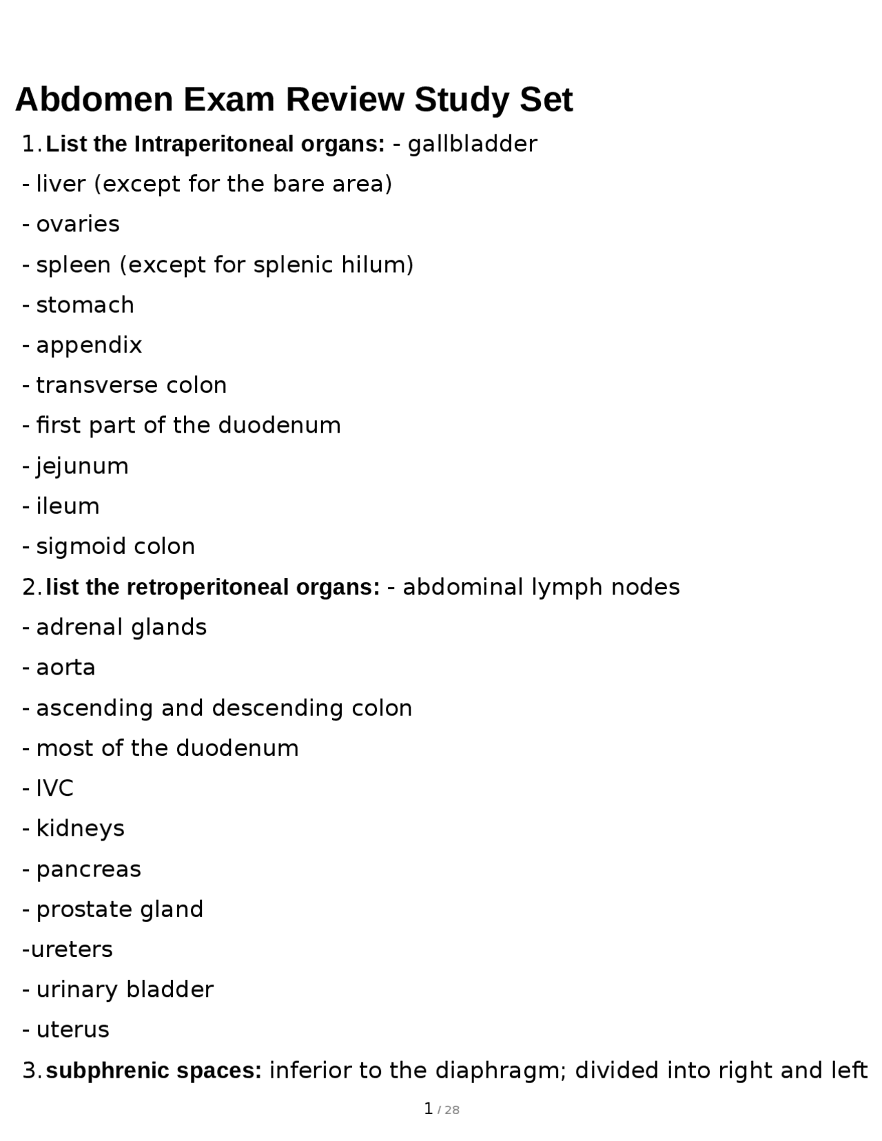 Abdomen Exam Review Study Set | Study notes Nursing | Docsity