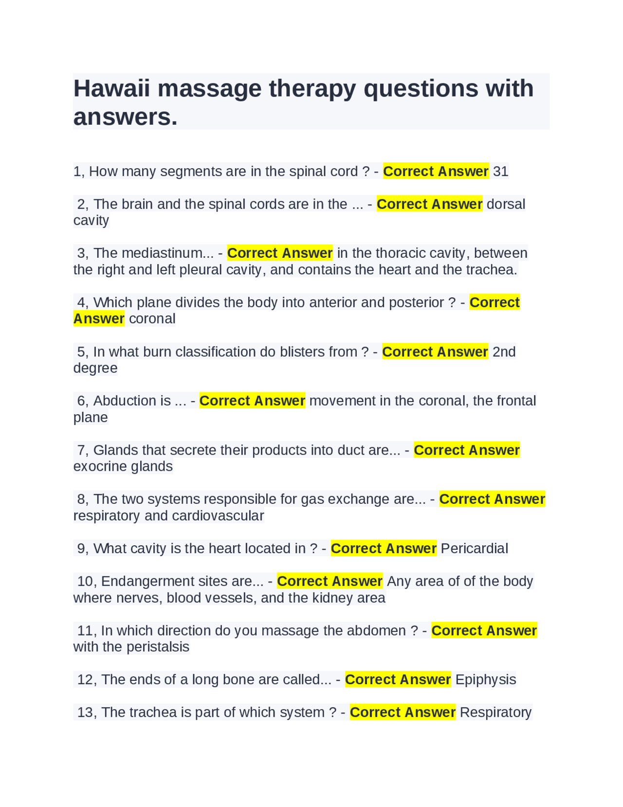 Hawaii massage therapy questions with answers. | Exams Occupational ...