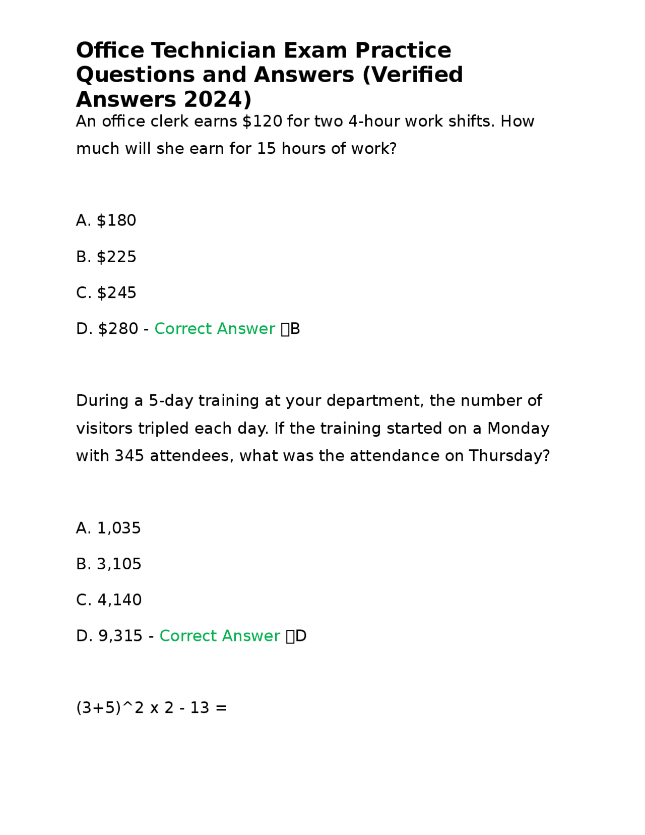 Office Technician Exam Practice Questions and Answers | Exams Nursing ...