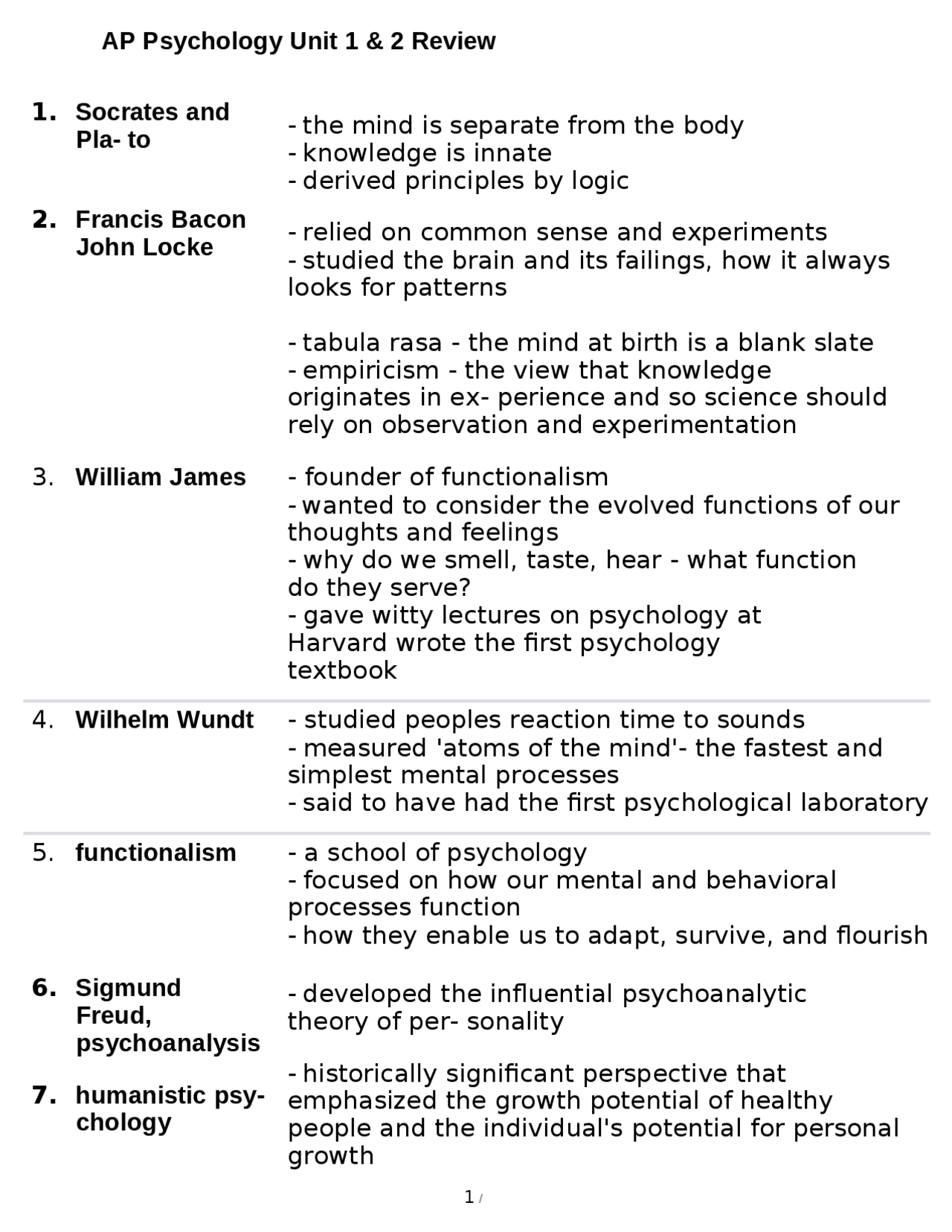 AP Psychology Unit 1 & 2 Review | Exams Psychology | Docsity