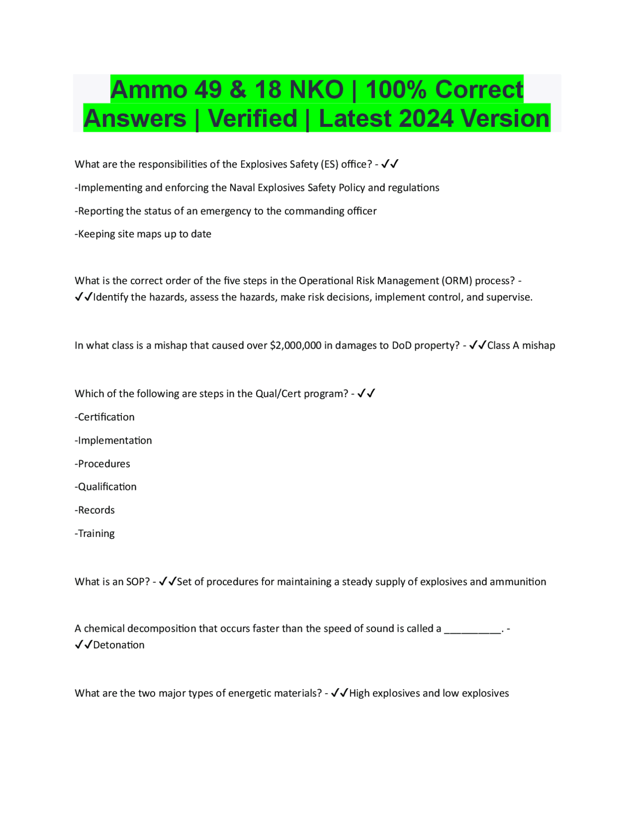 Explosives Safety and Ammunition Handling Procedures | Exams Military ...