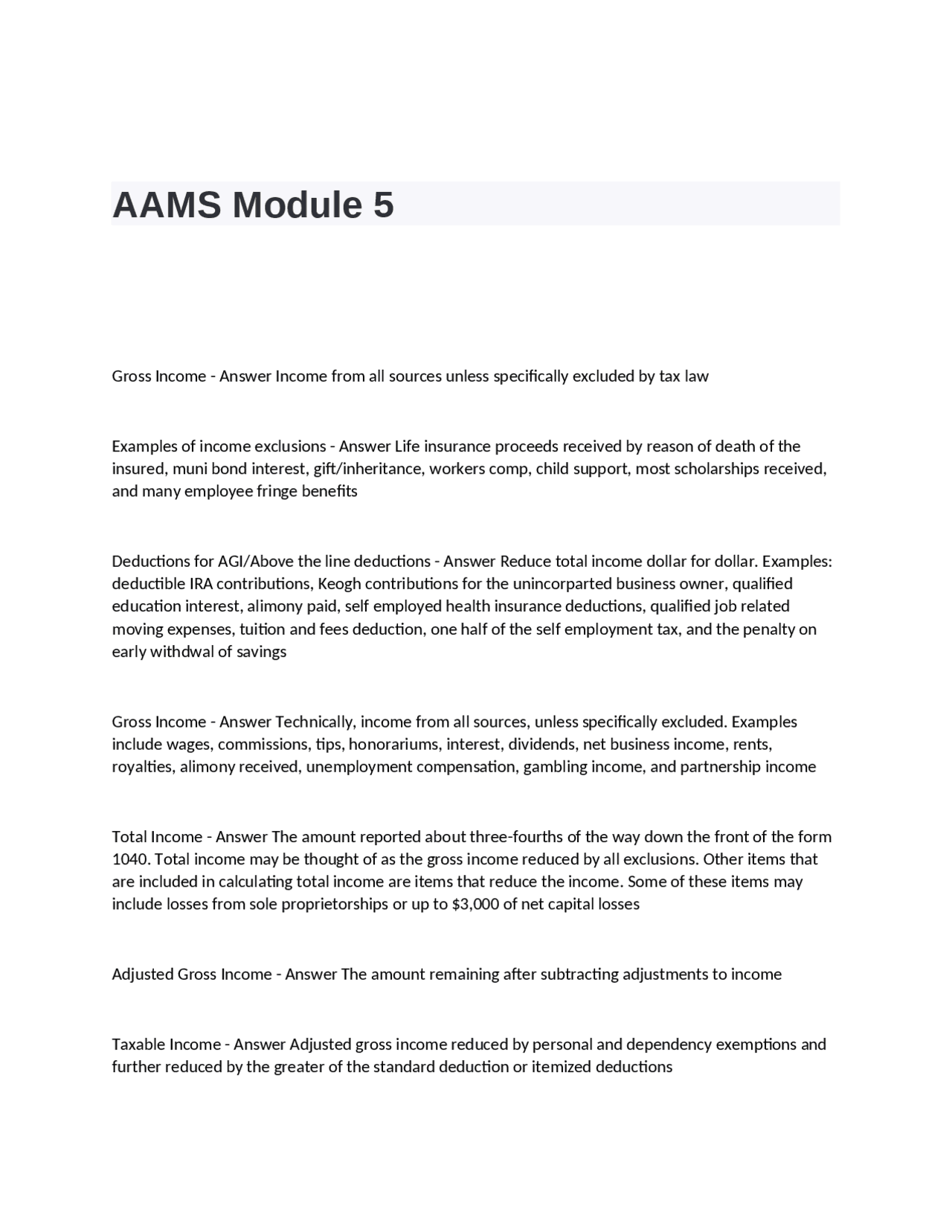 AAMS Module 5 Exam Questions and Answers | Exams Nursing | Docsity
