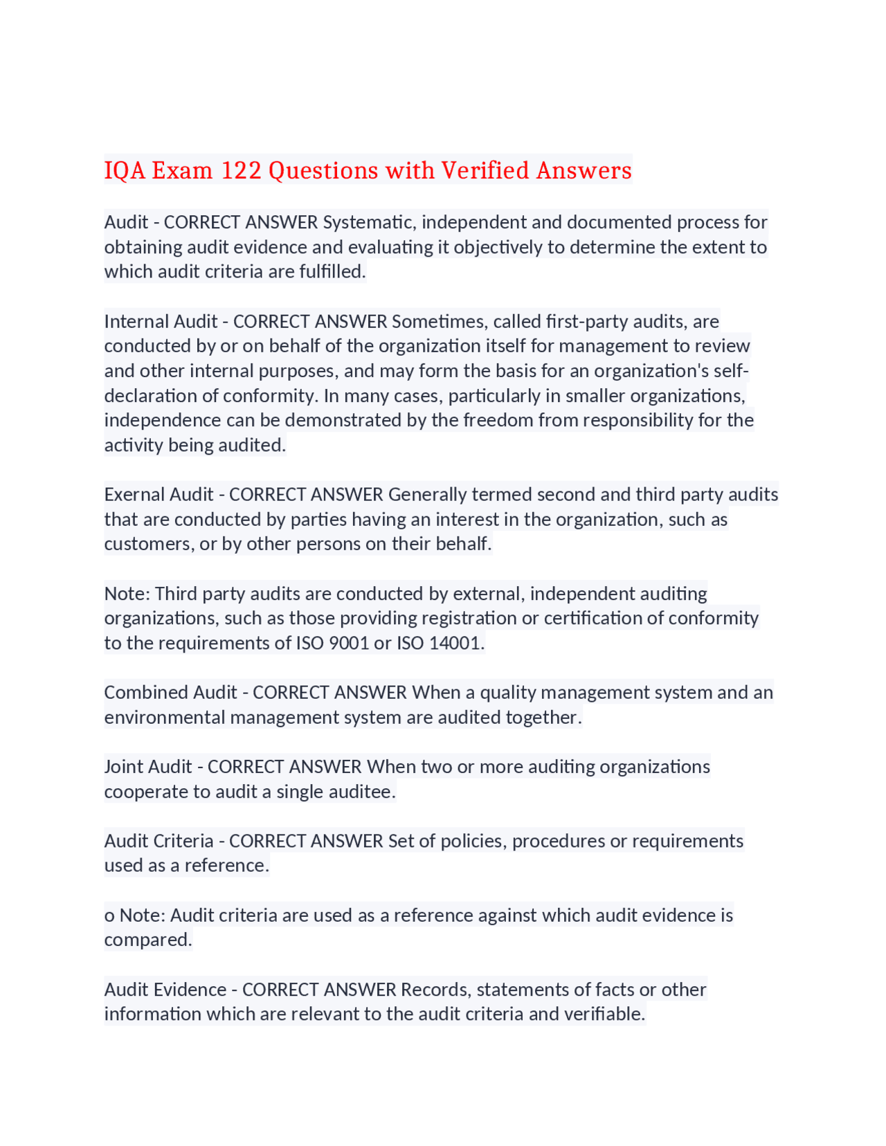 IQA Exam 122 Questions with Verified Answers | Exams Business ...