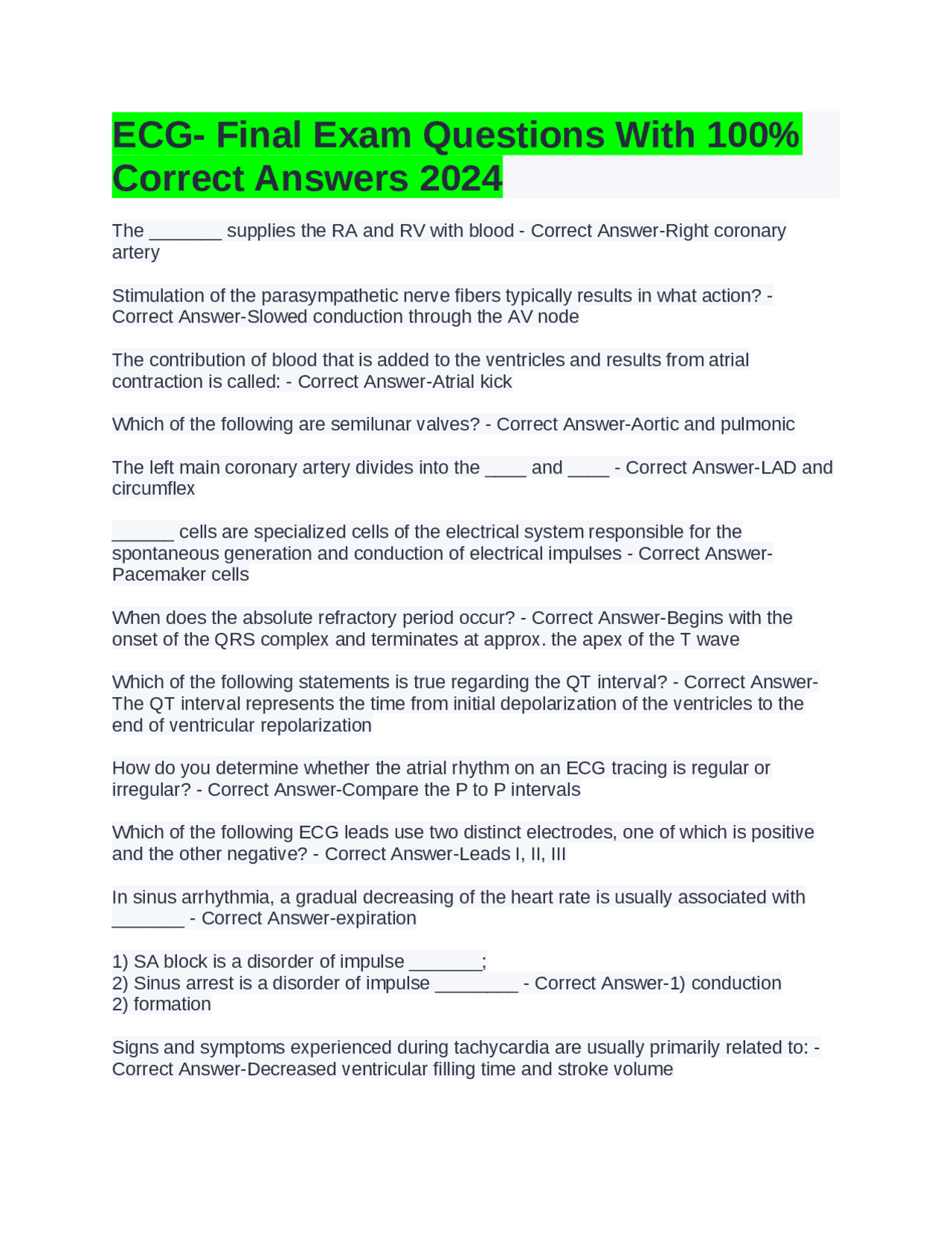 ECG- Final Exam Questions With 100% Correct Answers 2024 | Exams ...