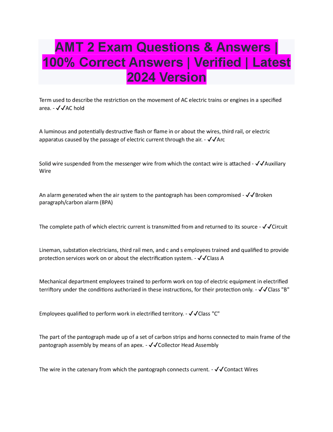 AMT 2 Exam Questions & Answers | Exams Electrical and Electronics ...