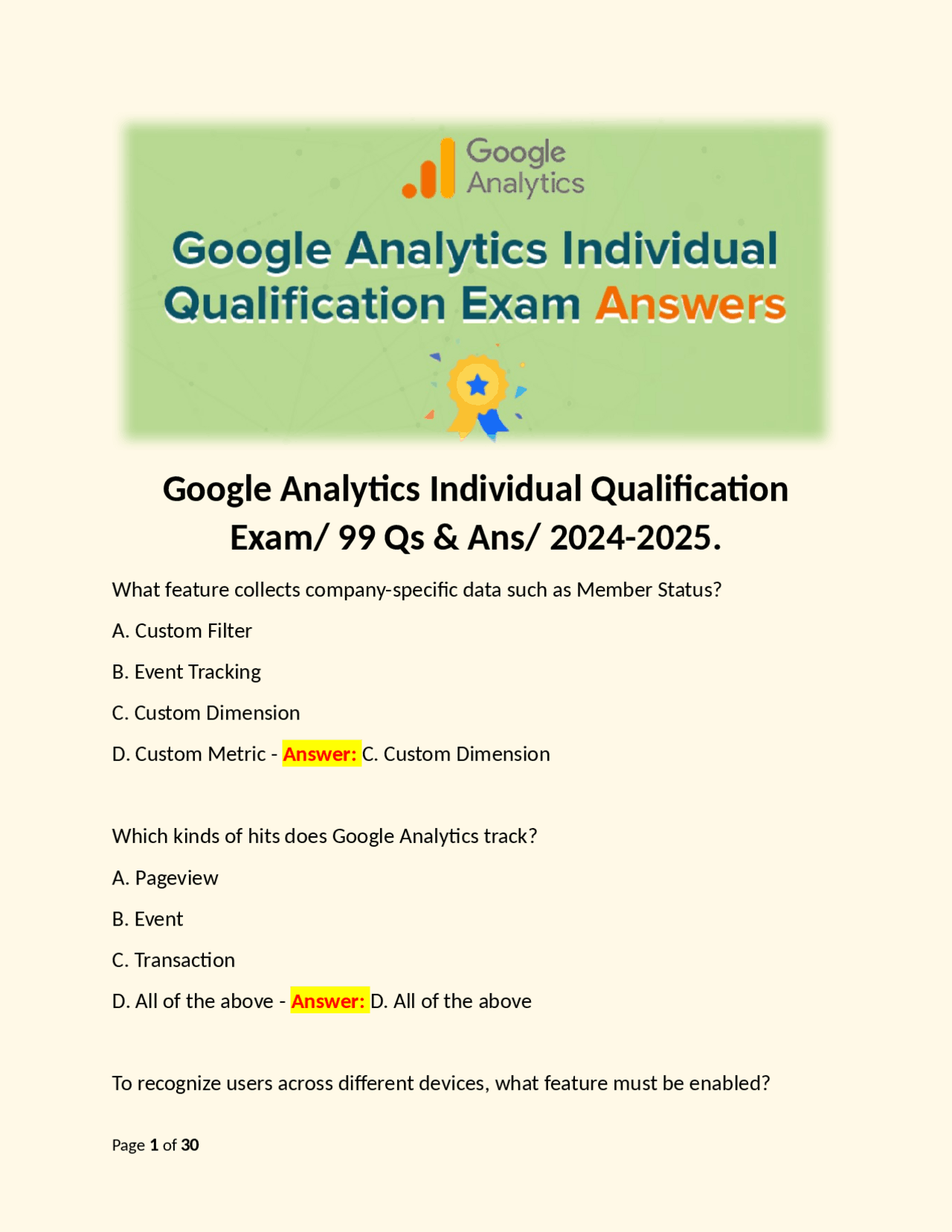 Google Analytics Fundamentals | Exams Web Programming and Technologies | Docsity