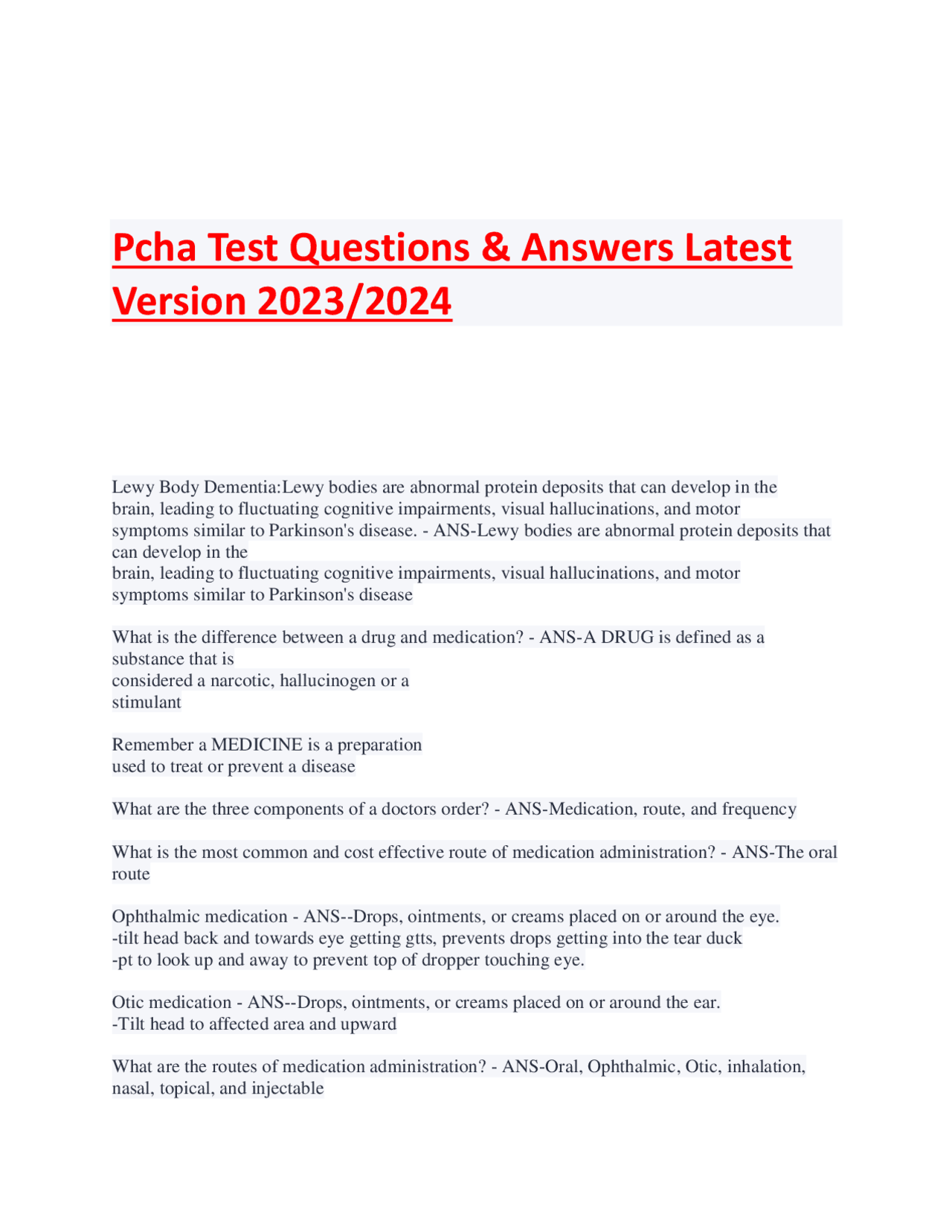 Pcha Test Questions & Answers Latest Version 2023/2024 | Exams Personal ...