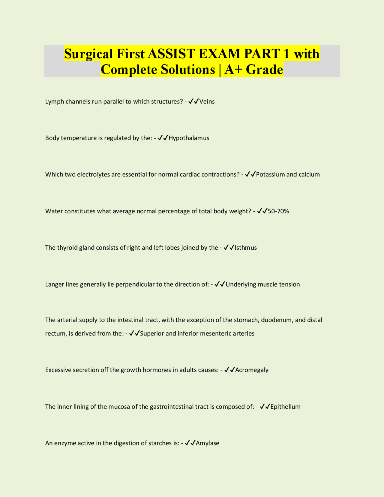 Surgical First ASSIST EXAM PART 1 with Complete Solutions | Exams ...