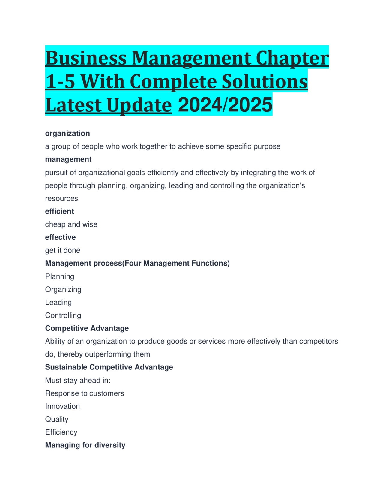 Business Management Chapter 1-5 With Complete Solutions Latest Update ...