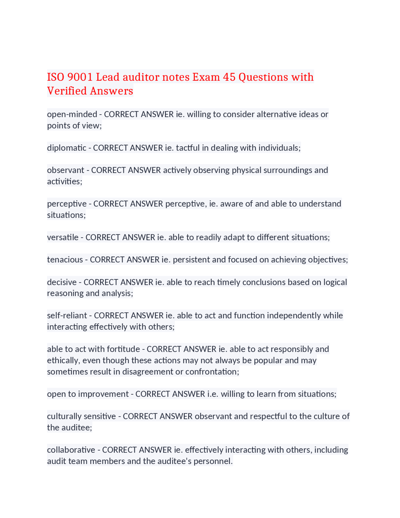 ISO 9001 Lead Auditor Exam Preparation Notes | Exams Business Economics ...