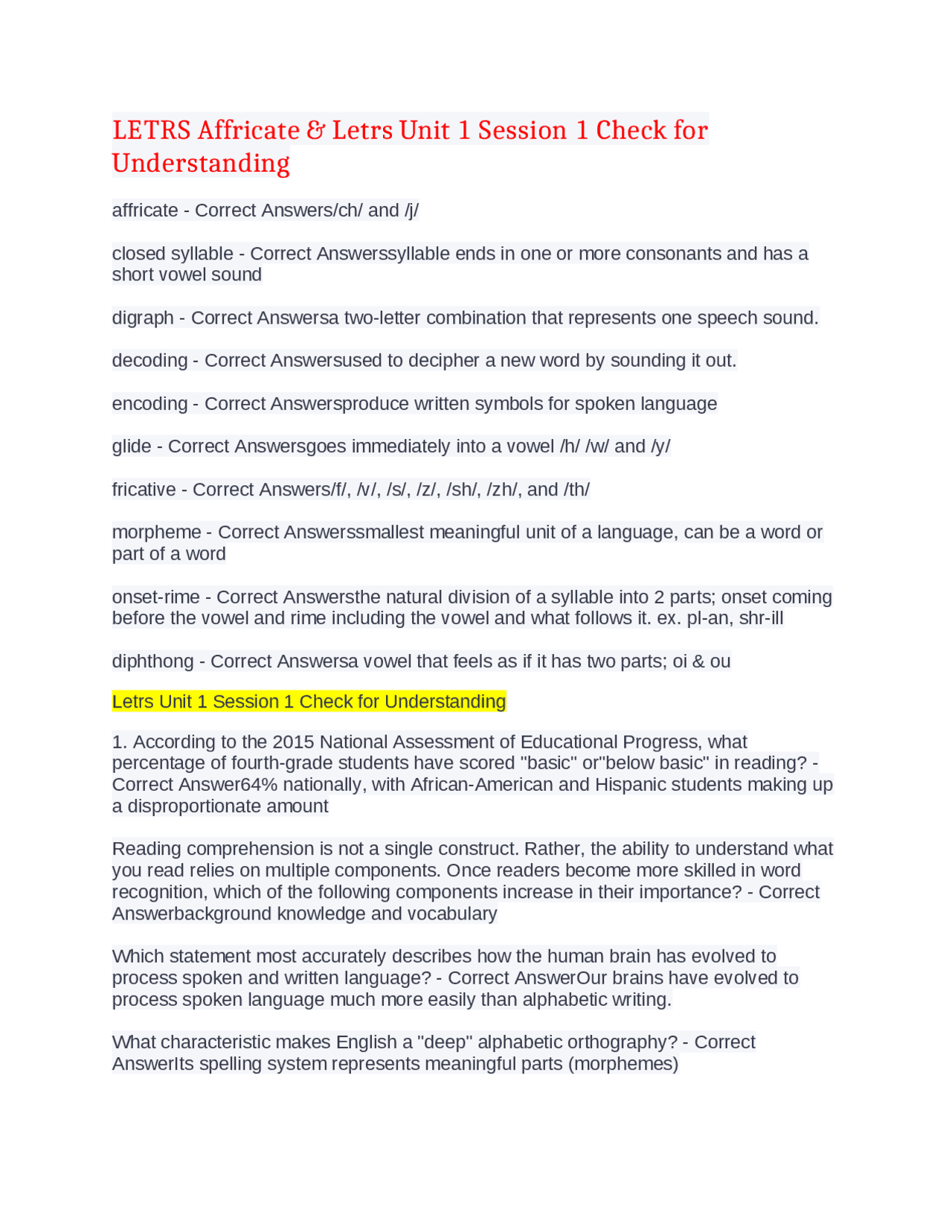 Understanding Phonological Concepts in Language and Literacy | Exams Advanced Education | Docsity