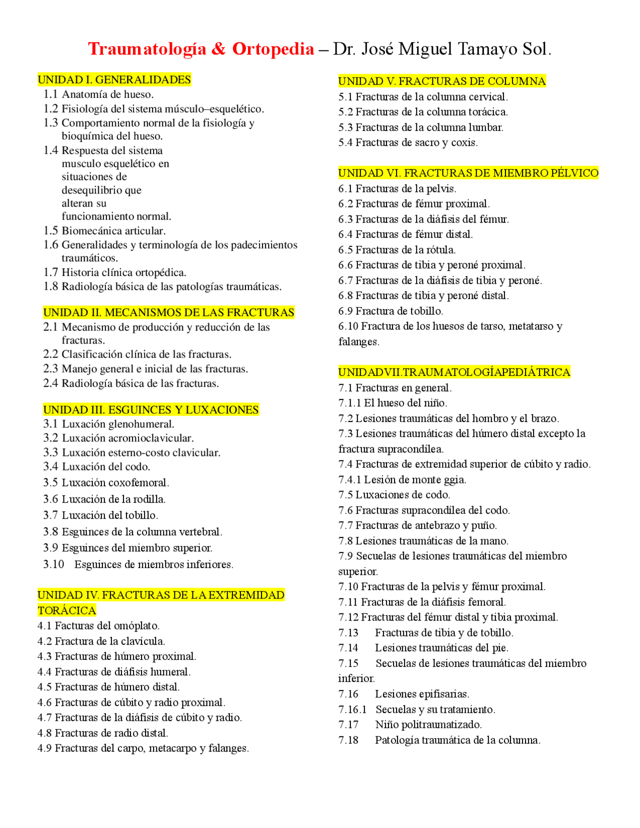Temario de Traumatologia y Ortopedia icest 2024 | Guías, Proyectos, Investigaciones de ...