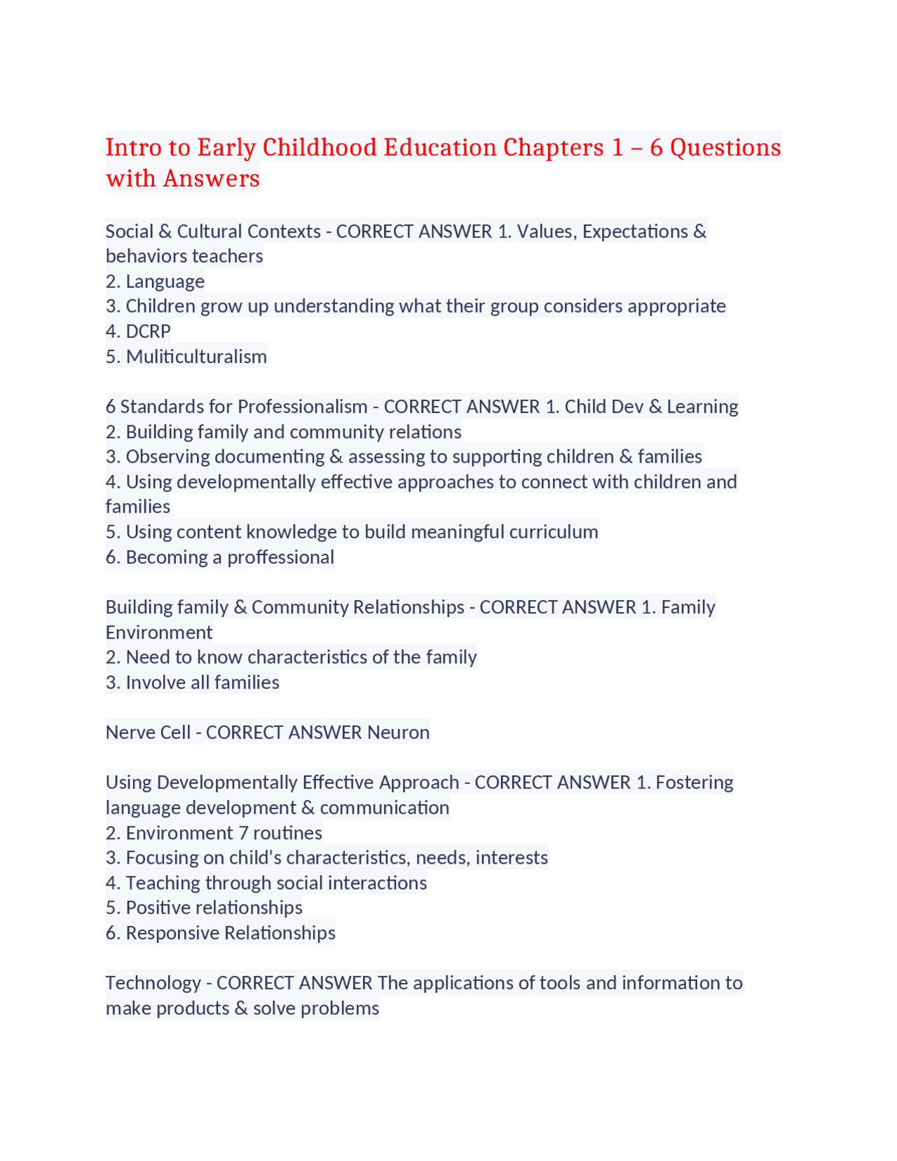 Intro to Early Childhood Education Chapters 1 – 6 Questions with ...