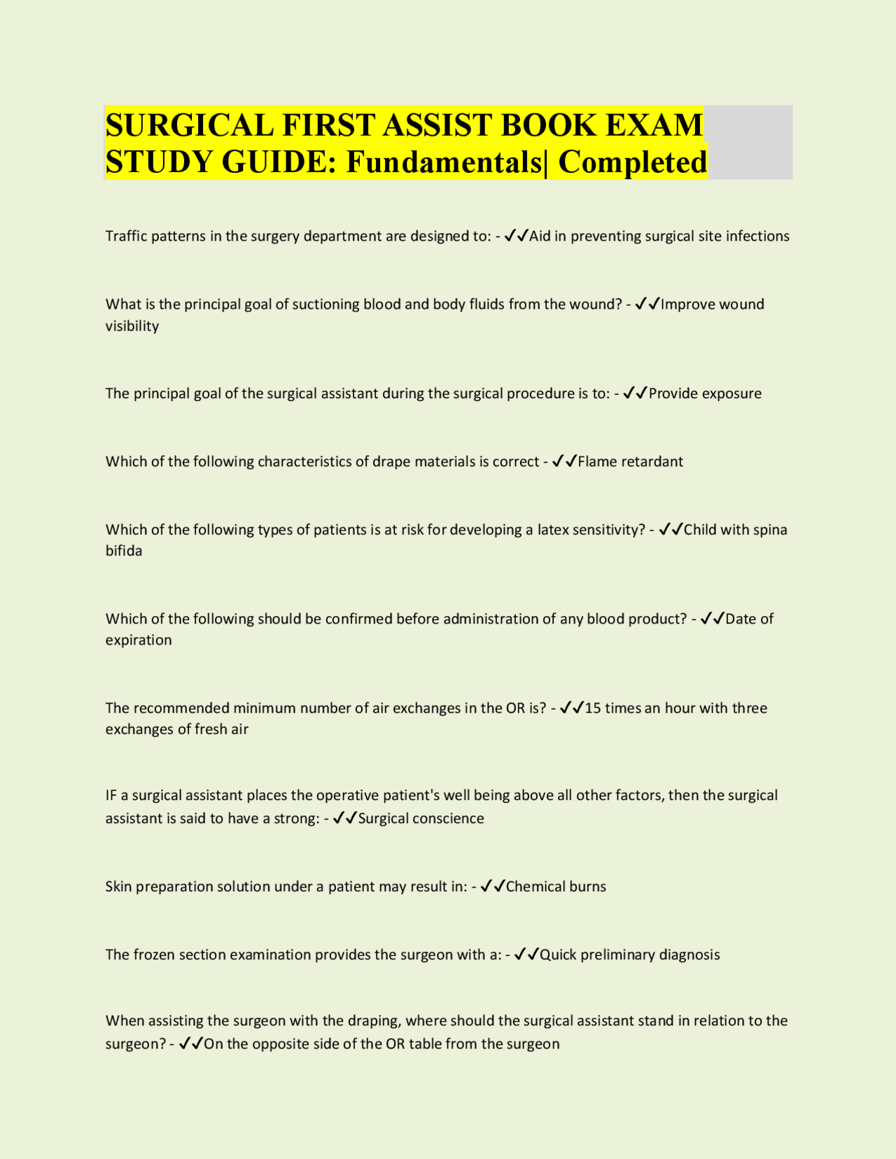 SURGICAL FIRST ASSIST BOOK EXAM STUDY GUIDE: Fundamentals| Completed ...