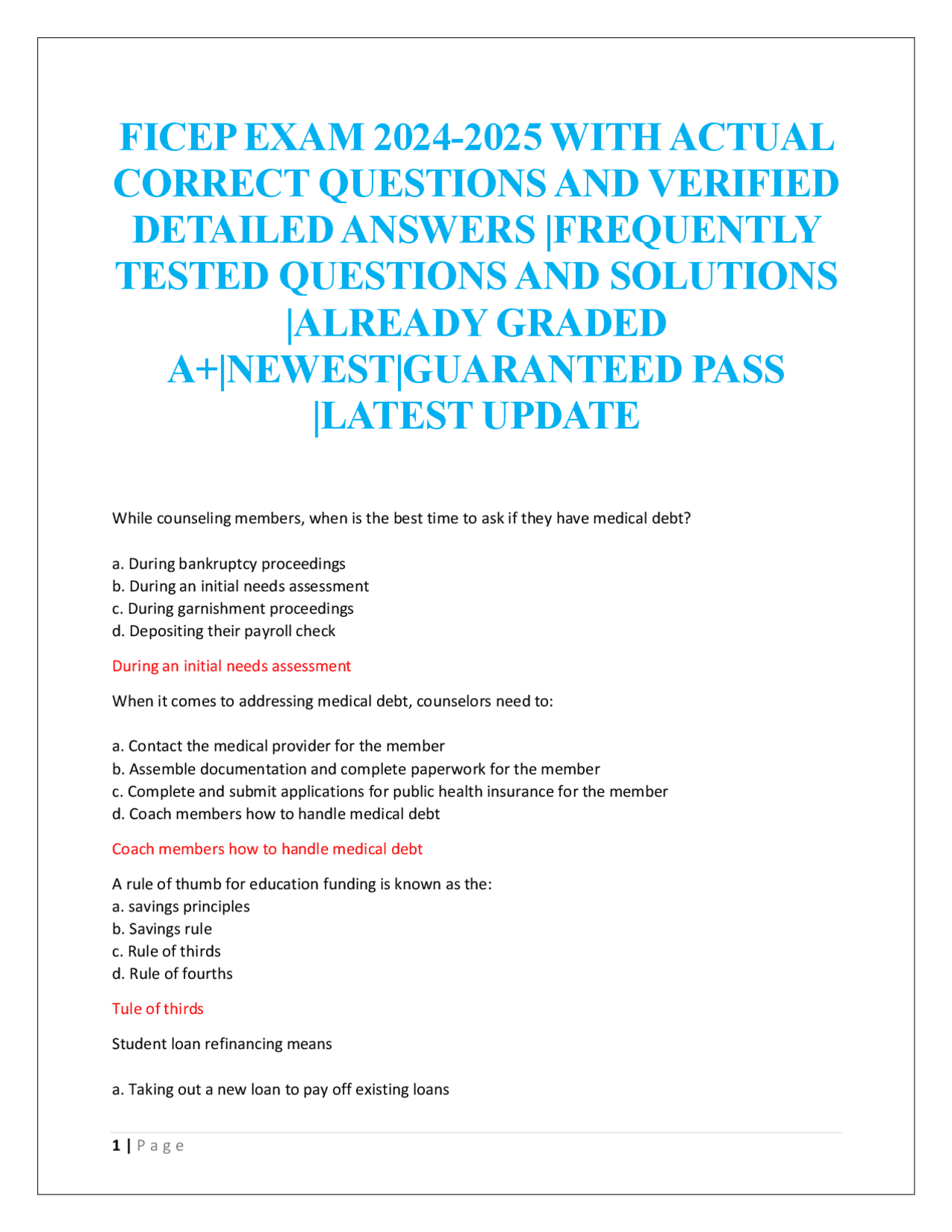 FICEP EXAM 2024-2025 | Exams Nursing | Docsity