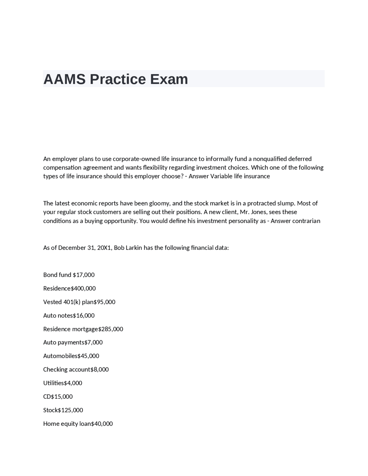 AAMS Practice Exam: Financial Planning and Investment Concepts | Exams ...