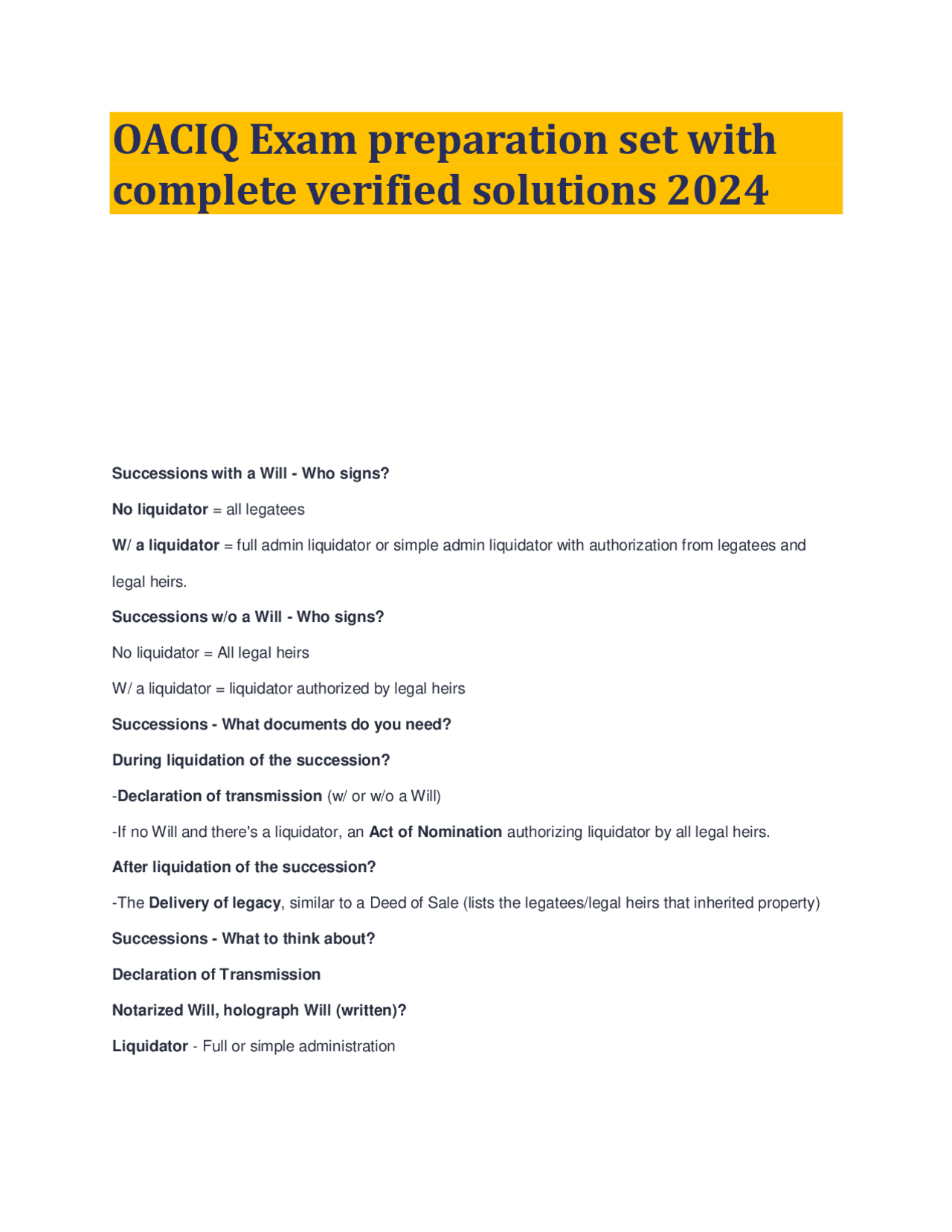 OACIQ Exam preparation set with complete verified solutions 2024 ...