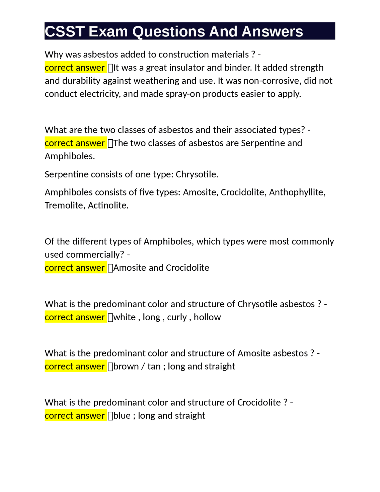 CSST Exam Questions And Answers | Exams Medicine | Docsity