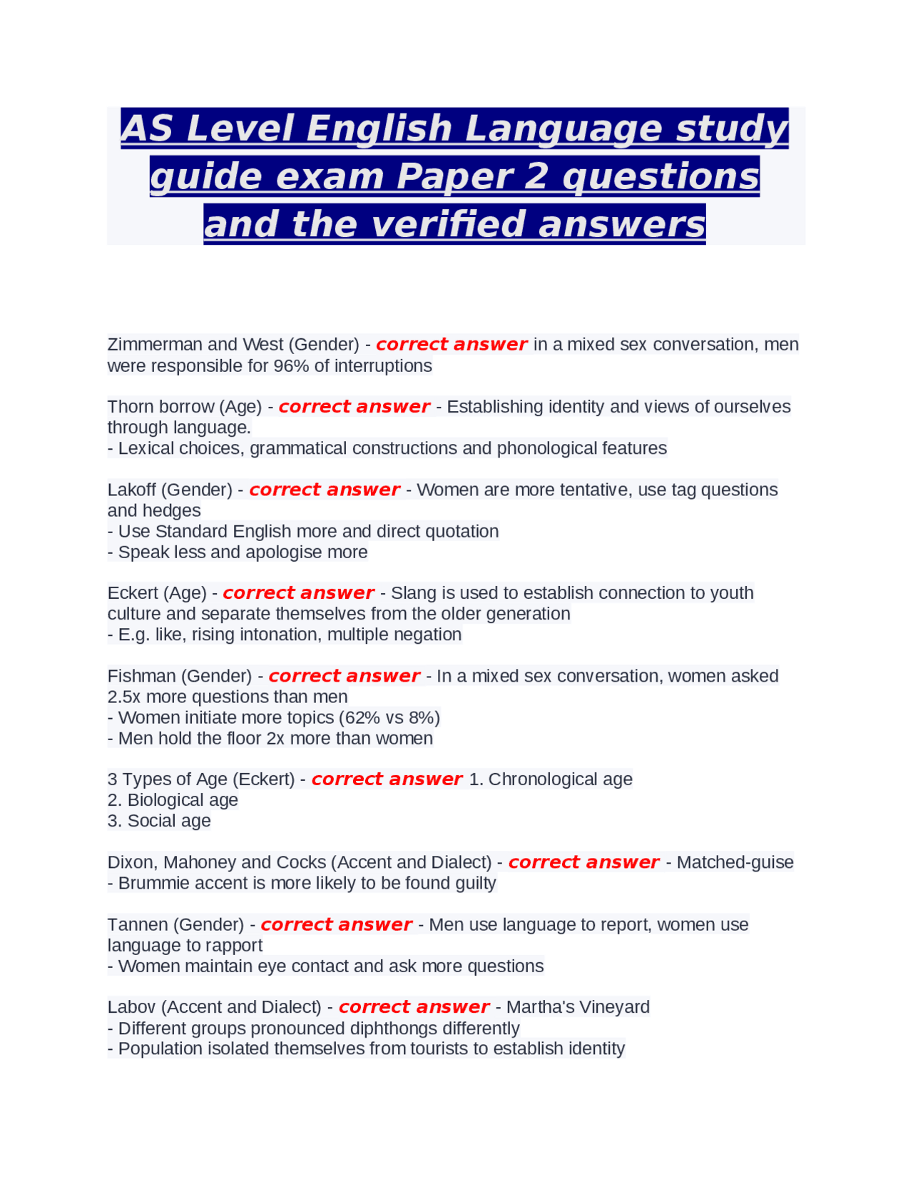 AS Level English Language Study Guide: Exam Paper 2 Questions and ...