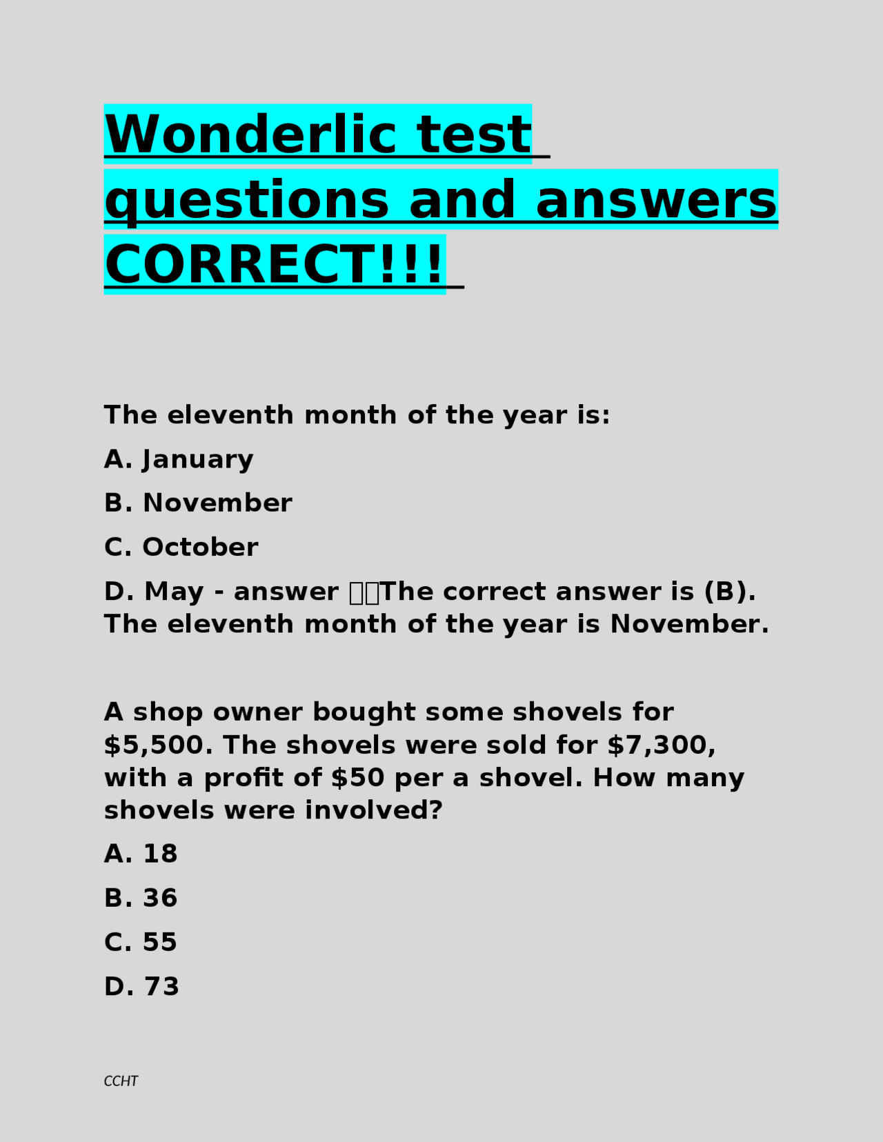 Wonderlic test questions and answers CORRECT!!! | Exams Nursing | Docsity