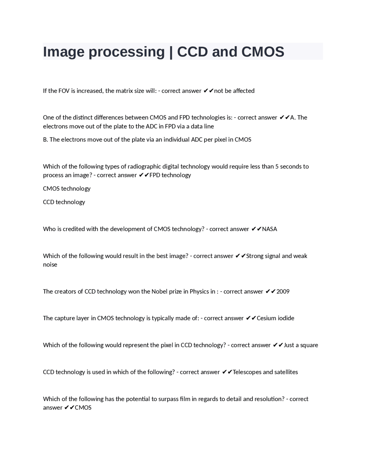 Image Processing: CCD and CMOS Technologies | Exams Nursing | Docsity