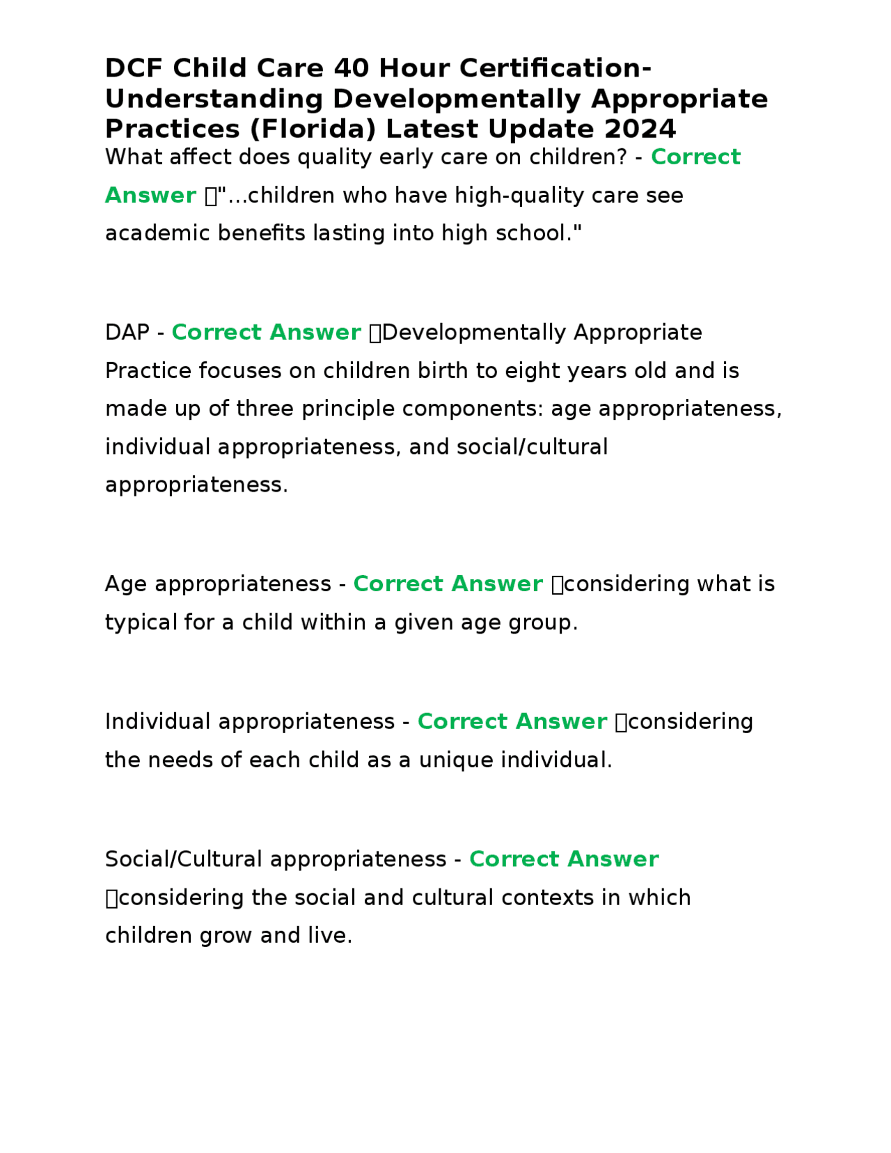 DCF Child Care 40 Hour Certification- Understanding Developmentally Appropriate Practices ...