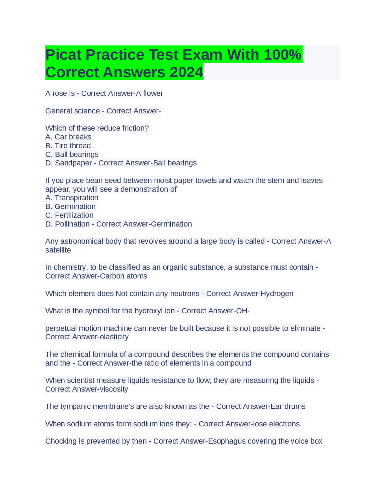 Picat Practice Test Exam With 100% Correct Answers 2024 | Exams ...