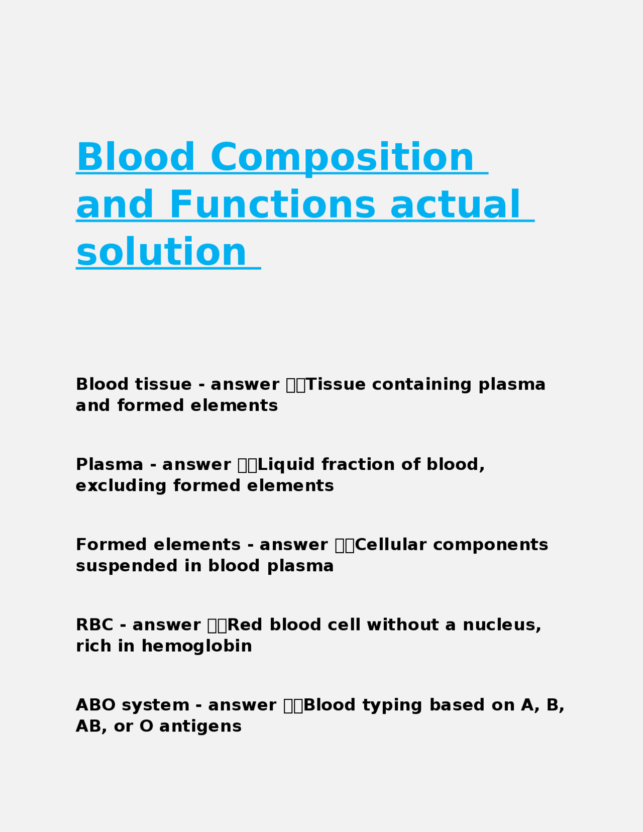 Blood Composition and Functions | Exams Nursing | Docsity