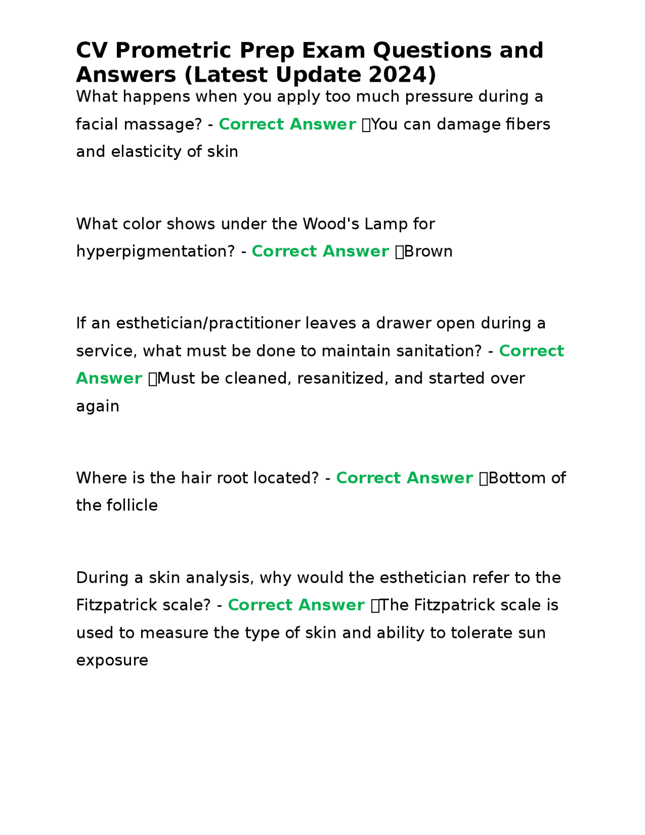 CV Prometric Prep Exam Questions and Answers | Exams Nursing | Docsity